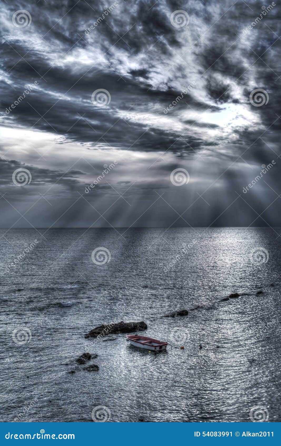 Wooden Boat Alone in the Sea Stock Image - Image of mediterranean ...