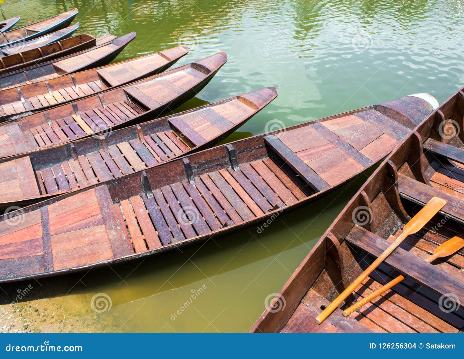 Wooden boat float in lake stock photo. Image of reflection - 126256304