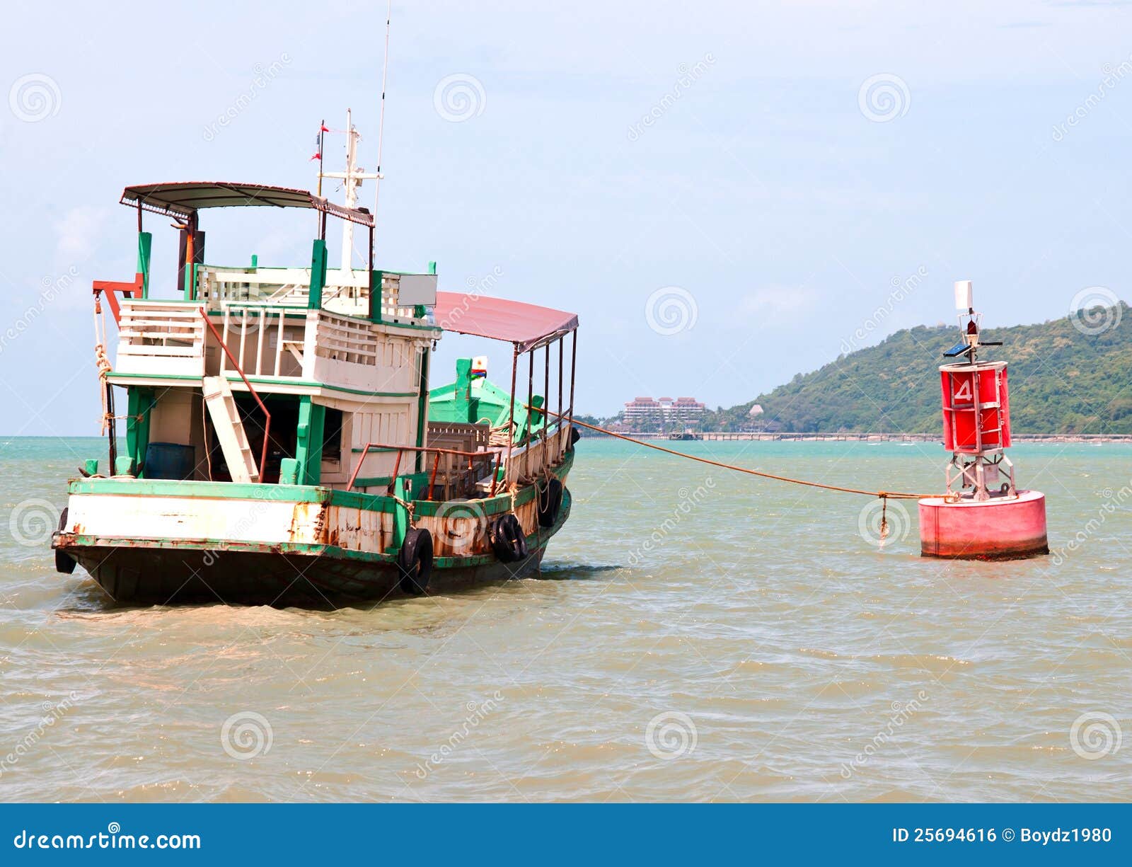 Wooden Boat Moored at Red Buoy Stock Photo - Image of nature, blue ...