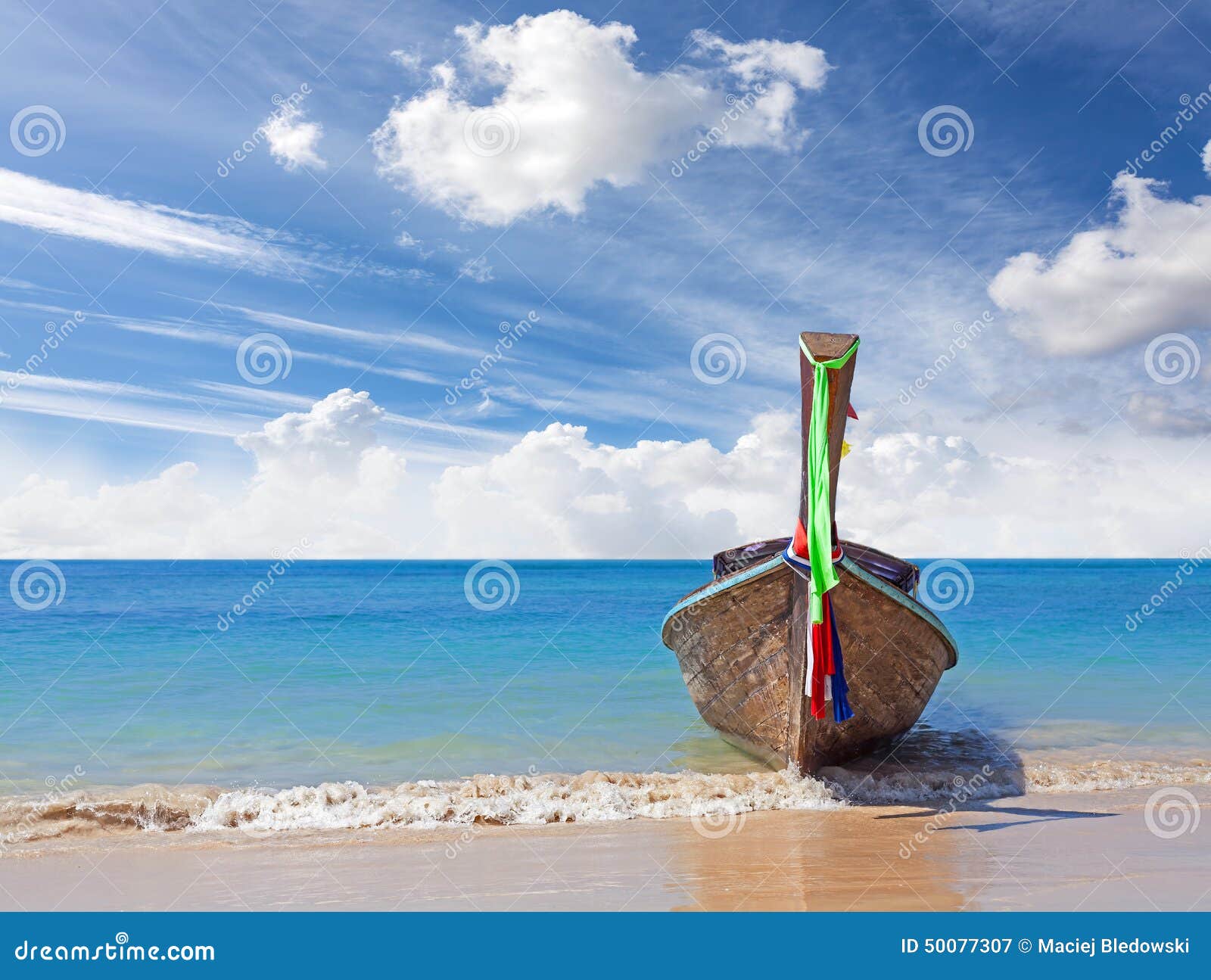 Wooden Boat on Pristine Beach, Nature Background Stock Image - Image of ...