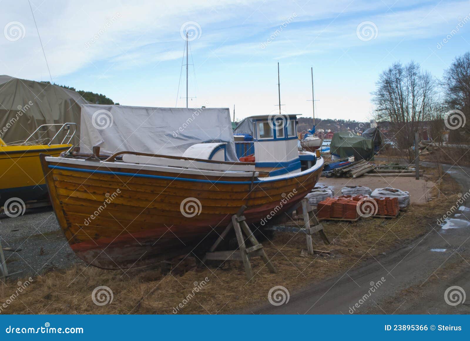 Wooden boat in storage. stock photo. Image of quay, nostalgic - 23895366