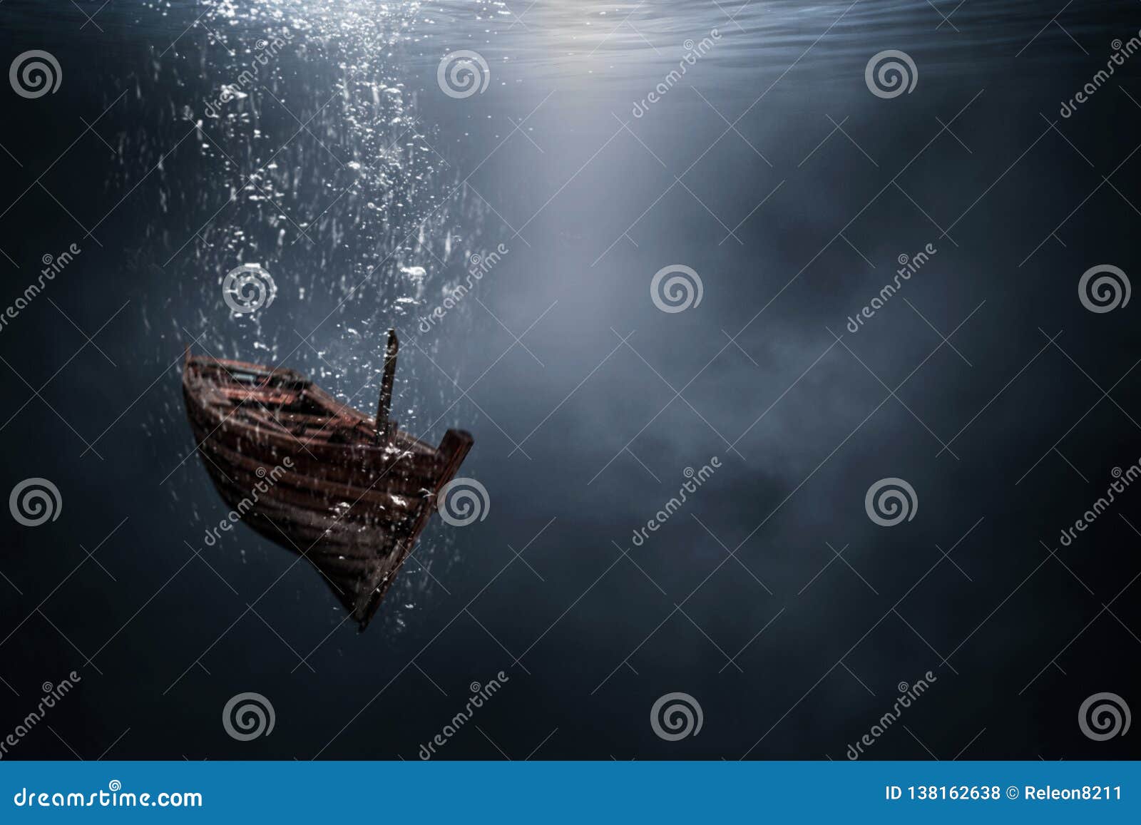 Wooden Boats are Sinking Under the Sea Stock Photo - Image of bottom ...