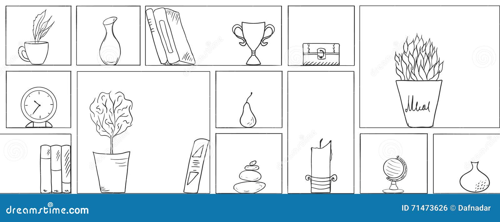 Wooden Book Shelves Line Pattern Background. Outline Hand Drawn Items ...