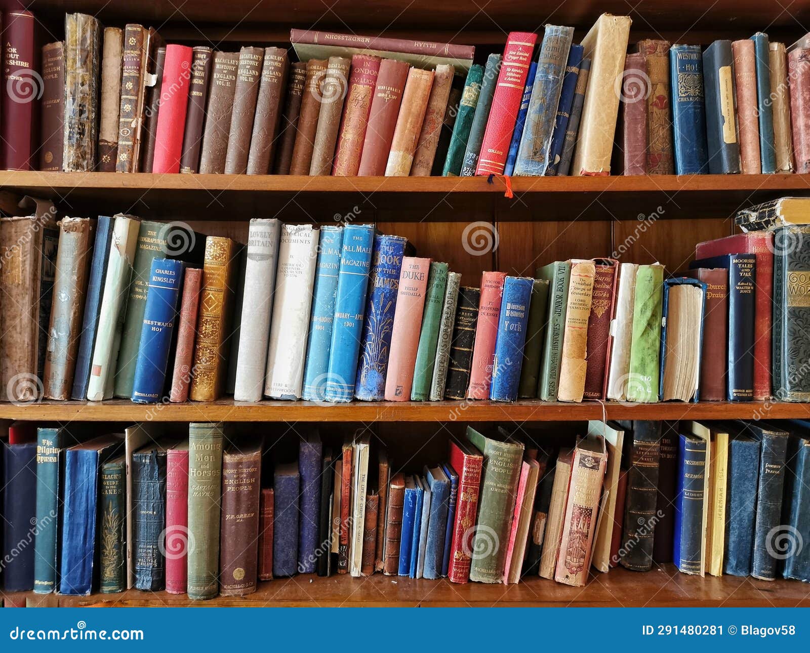 A Wooden Bookshelf Filled with Old Books Stock Image - Image of ...