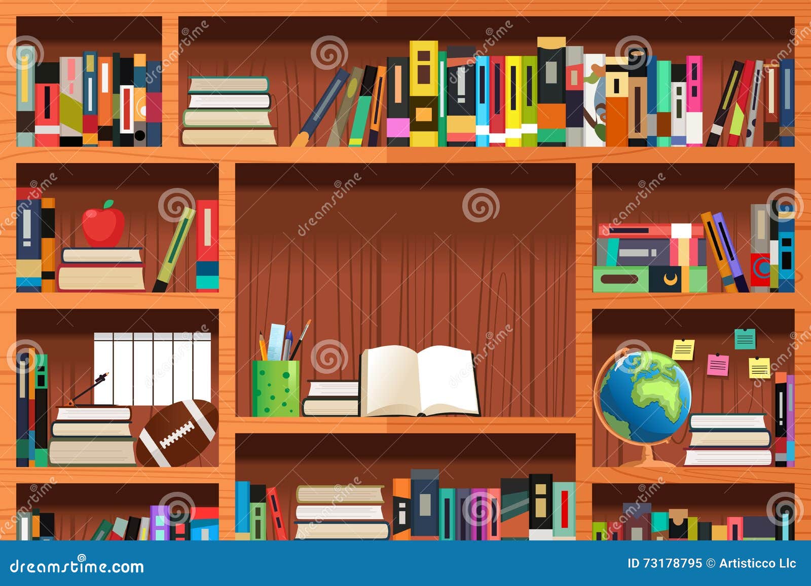 Wooden Bookshelves stock vector. Illustration of element - 73178795