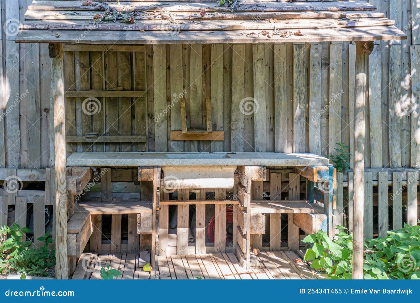 Wooden Booth in Neat and Clean Work Area of a Vegetable Plot Against ...