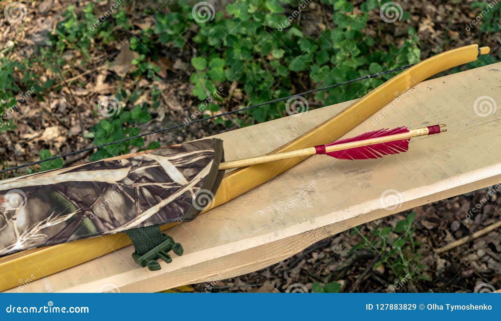 Wooden Bow Arrows are in the Forest Stock Image - Image of closeup ...