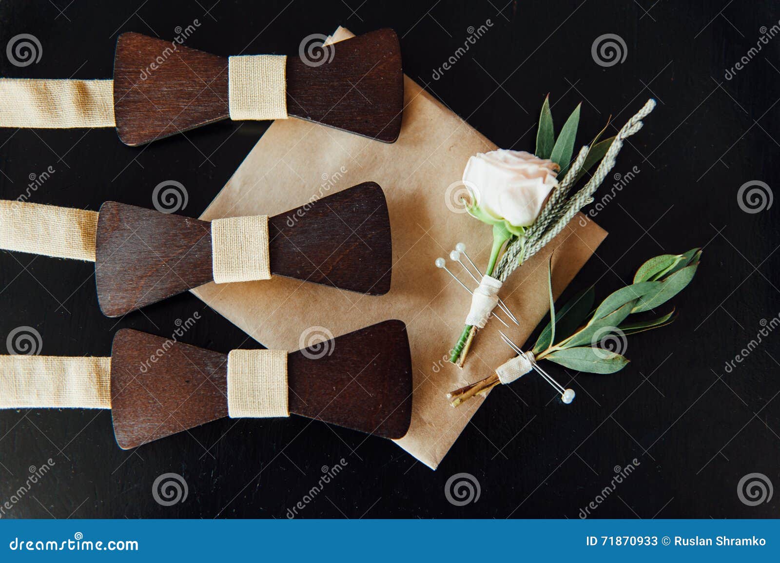Wooden Bow Ties on a Ivory Table Stock Image - Image of background ...