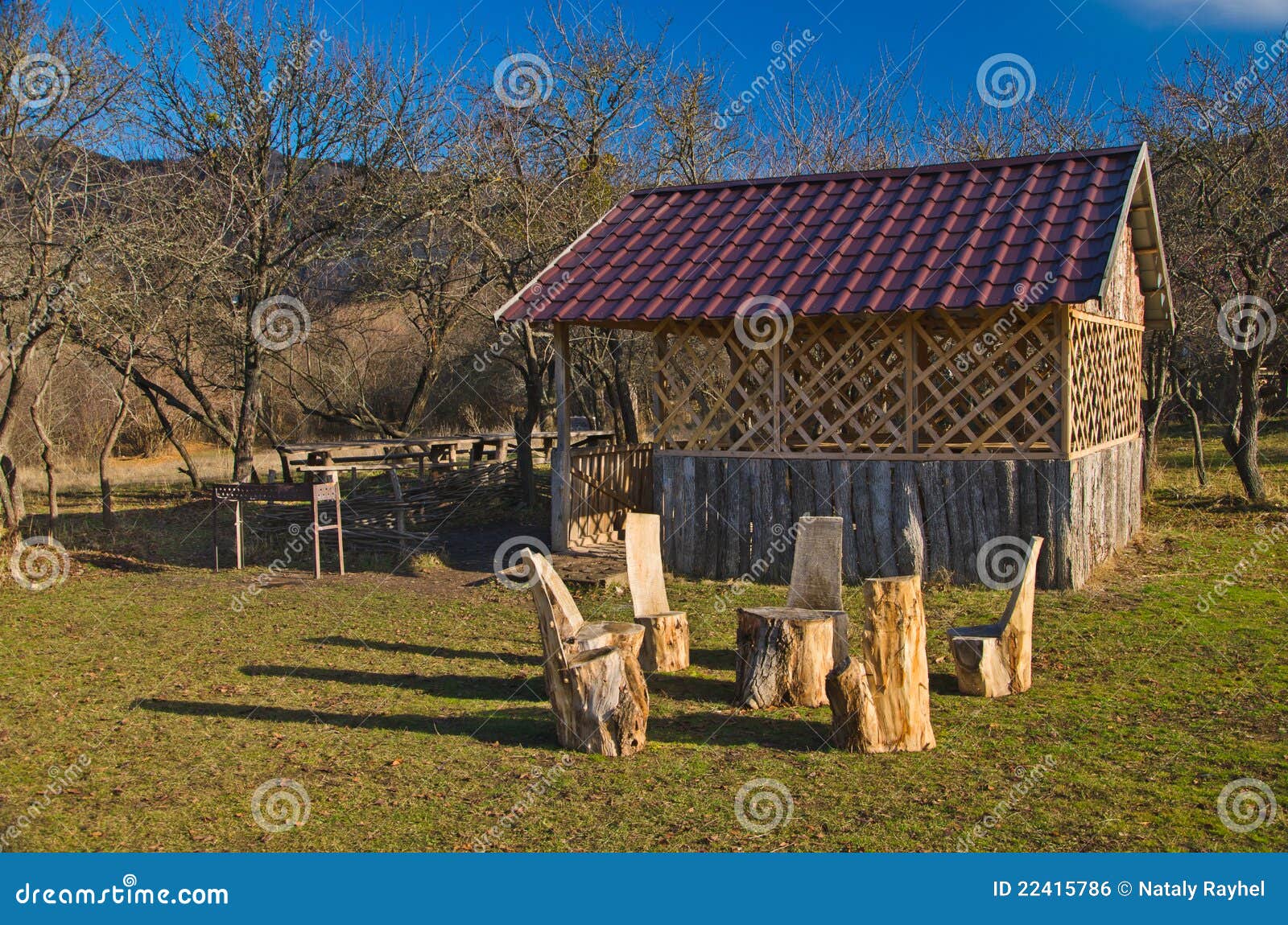 Wooden Bower and Wooden Chairs Stock Photo - Image of batten, outdoor ...