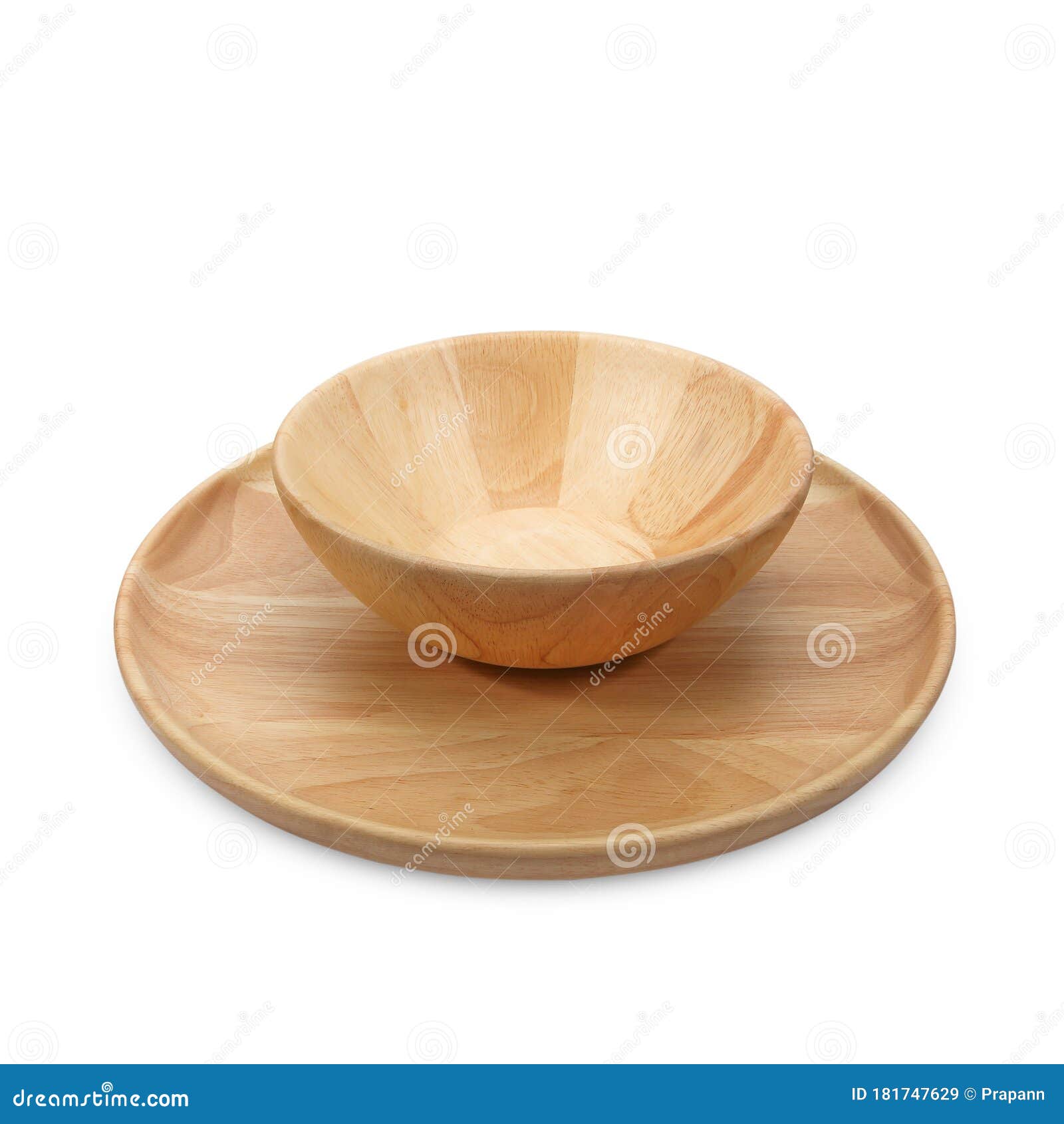 Wooden a Bowl on Plate Isolated Stock Image - Image of accessories ...