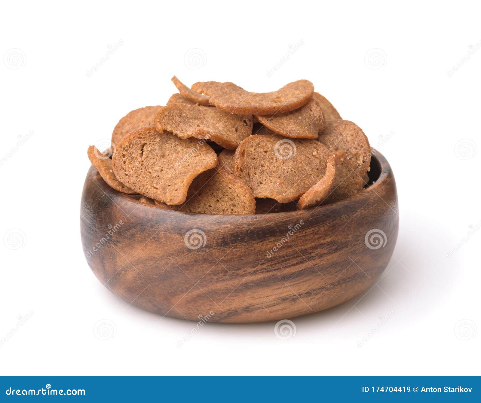 Wooden Bowl of Rye Bread Chips Stock Image - Image of food, bakery ...