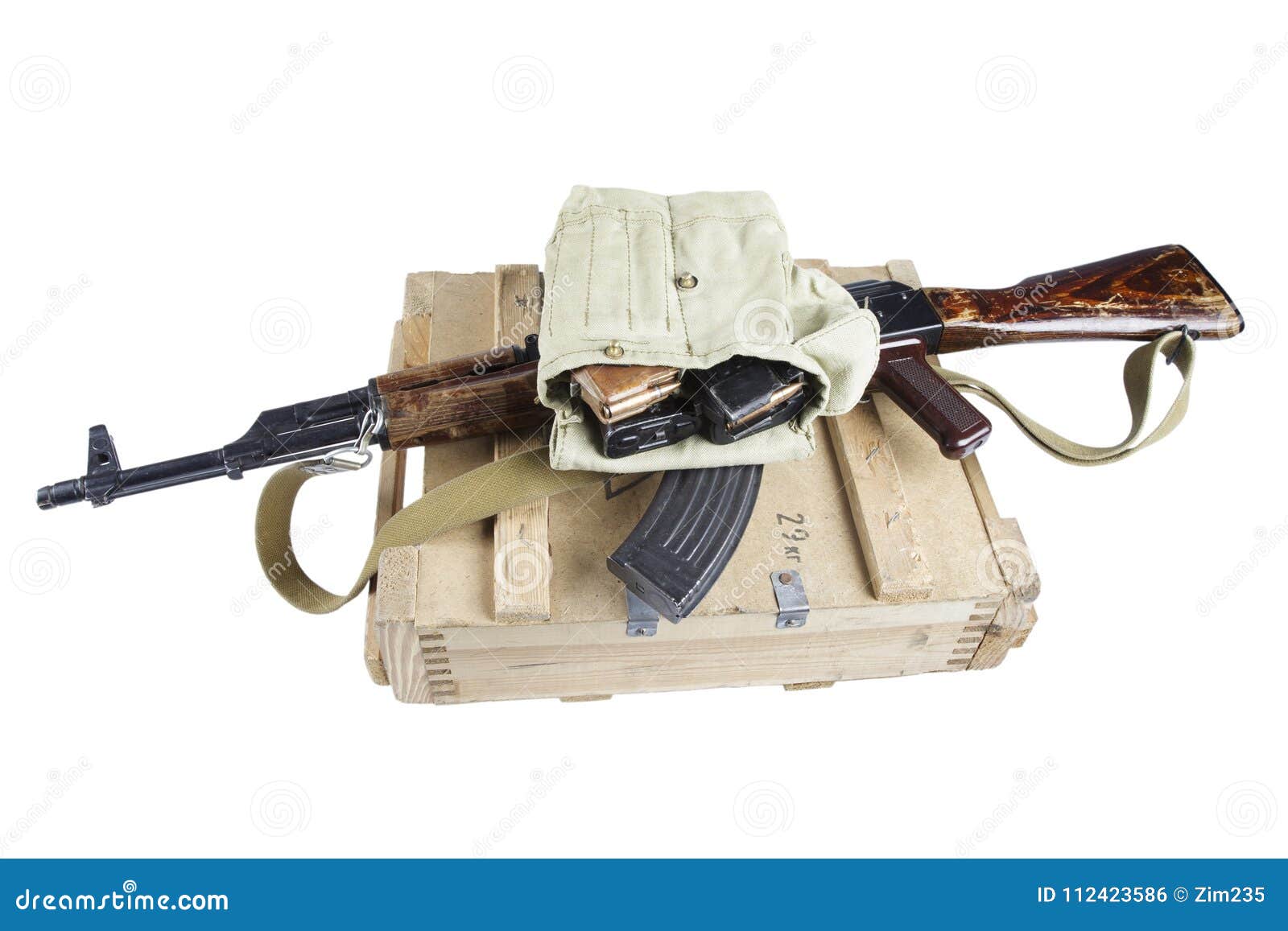 Wooden Box of Ammunition with AK Rifle and Ammunition Stock Photo ...