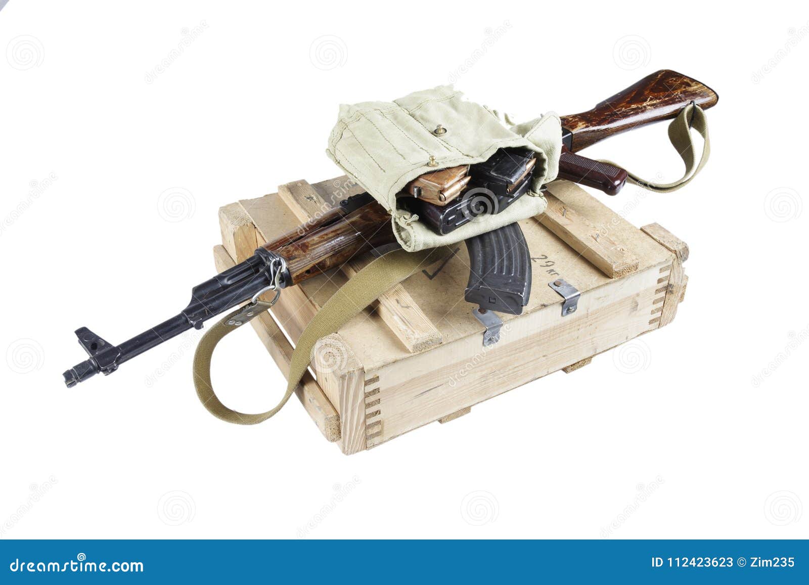 Wooden Box of Ammunition with AK Rifle and Ammunition Stock Image ...