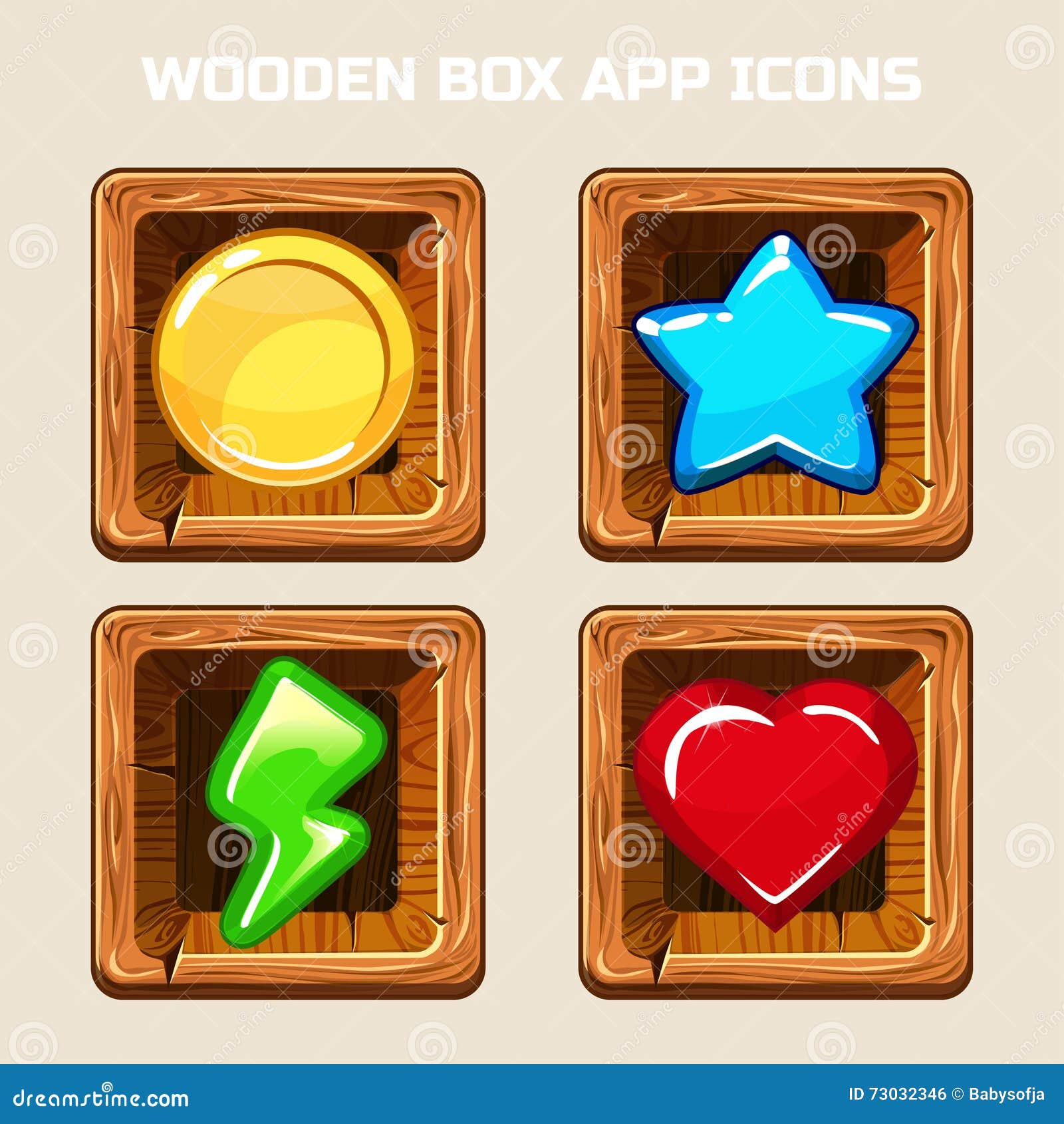 Wooden box app icons stock vector. Illustration of cartoon - 73032346