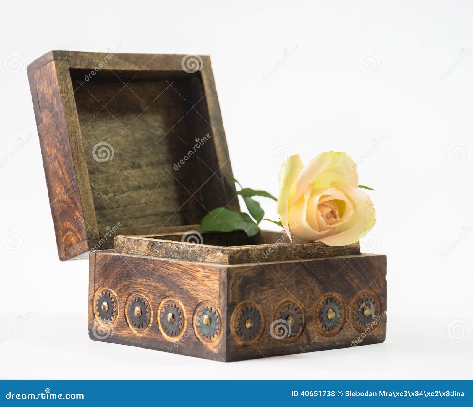 Wooden Box with Beautiful Rose Stock Photo - Image of isolated ...