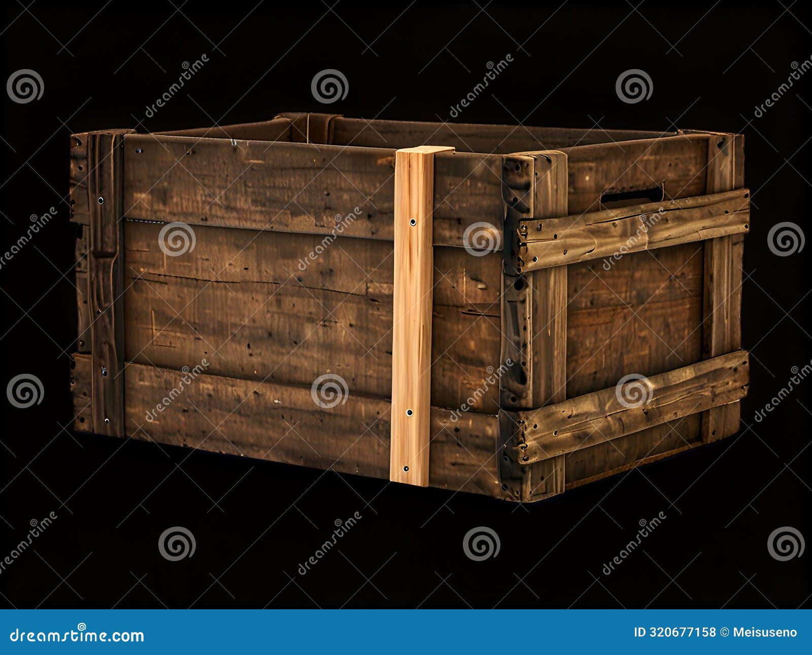 A Wooden Box on a Black Background Stock Illustration - Illustration of ...