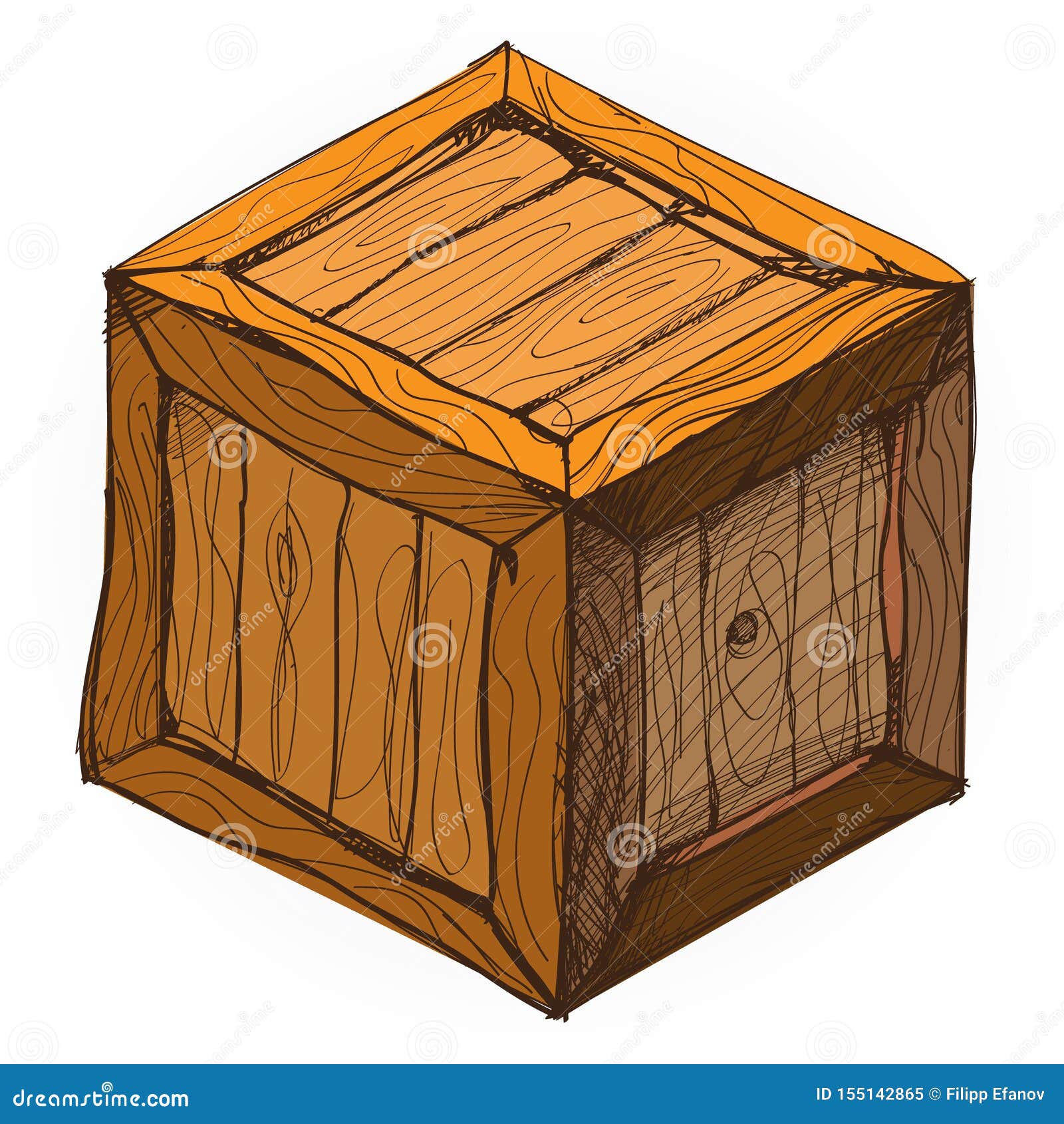 Wooden Box of Boards, Colored Hand Drawing Stock Illustration ...