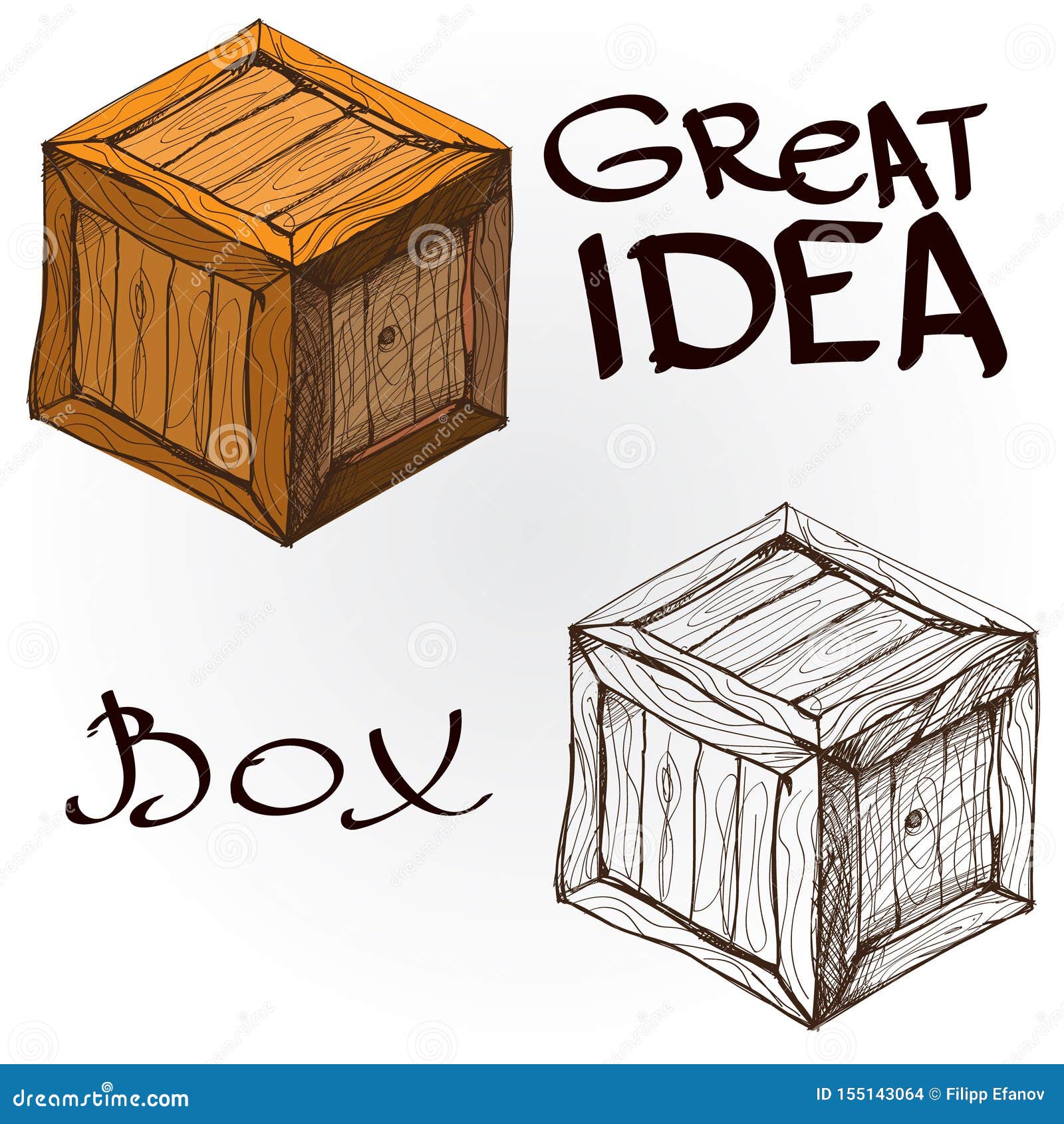 Wooden Box of Boards, Colored Hand Drawing and Outline Sketch Stock ...