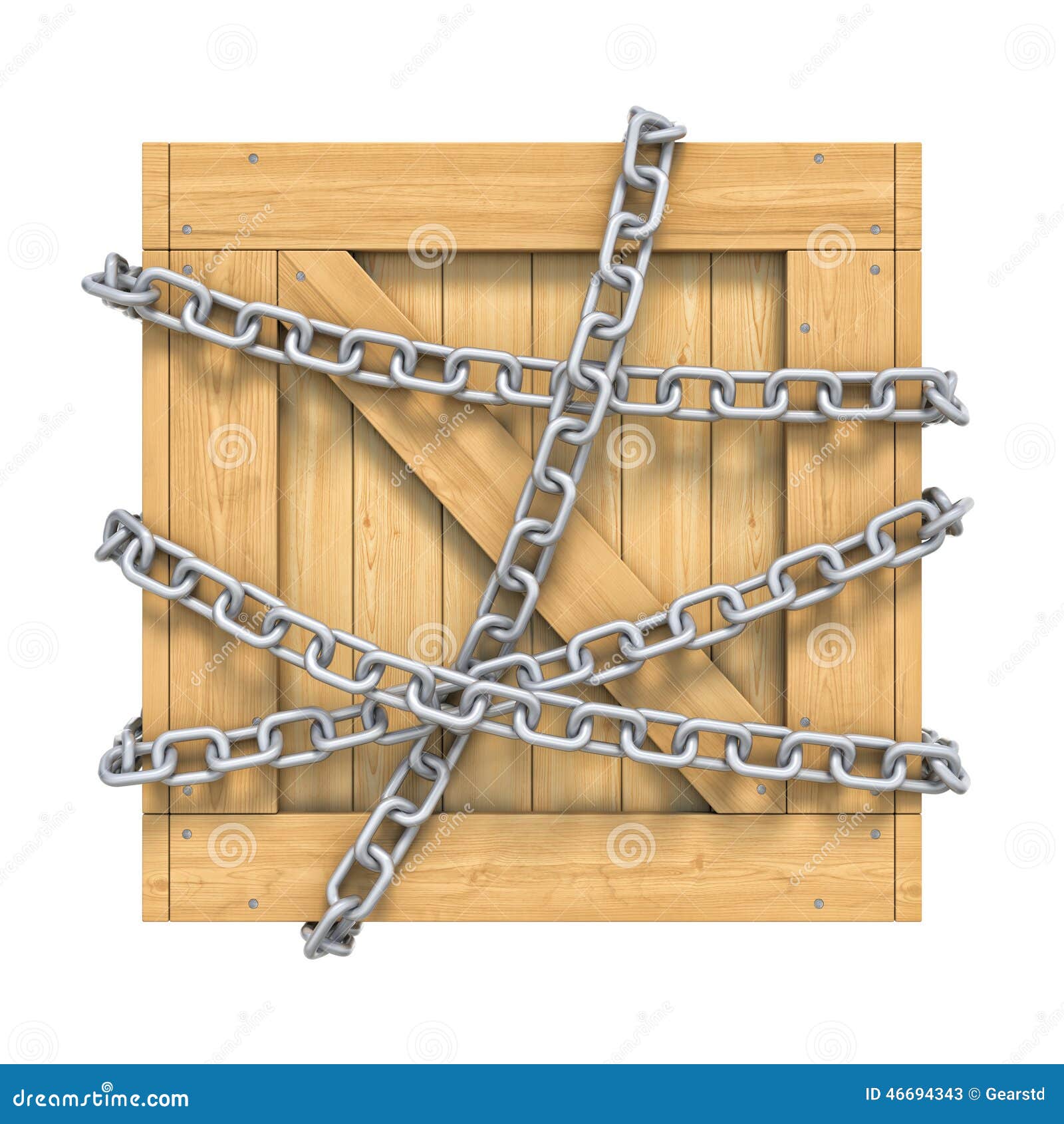 Wooden Box with Chain Isolated on White Background Stock Image - Image ...