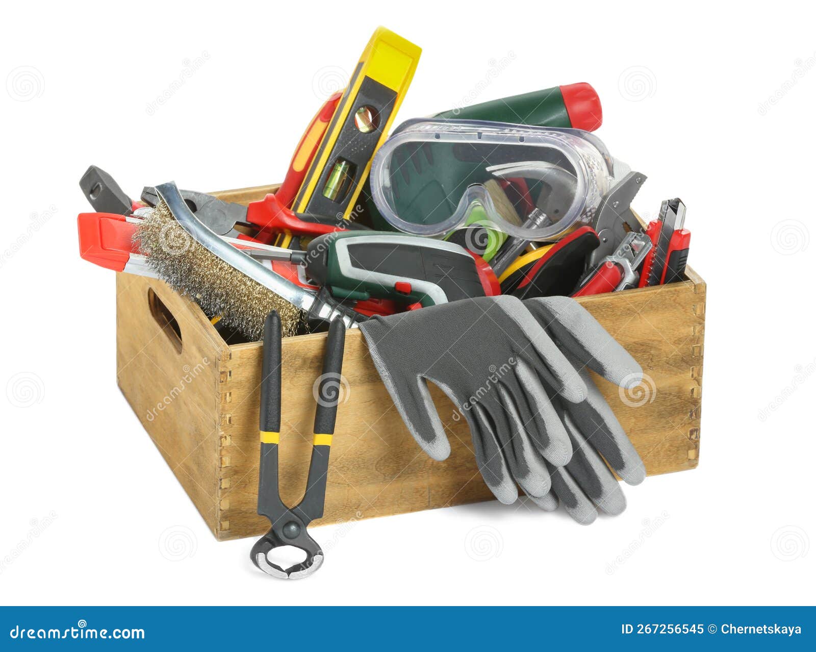 Wooden Box with Different Tools Isolated on White Stock Image - Image ...