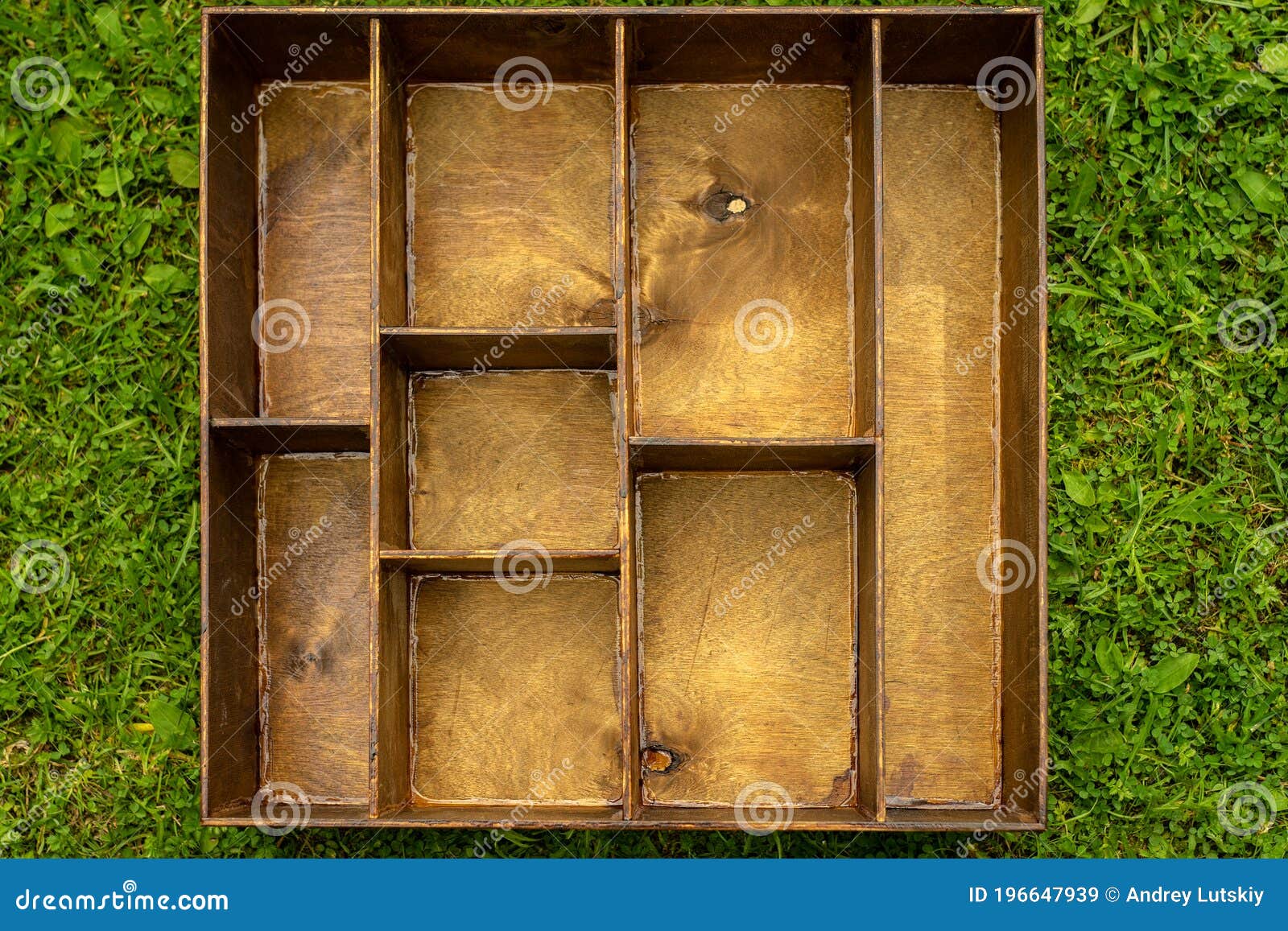 Wooden Box with Empty Compartments, on Green Grass Stock Image - Image ...