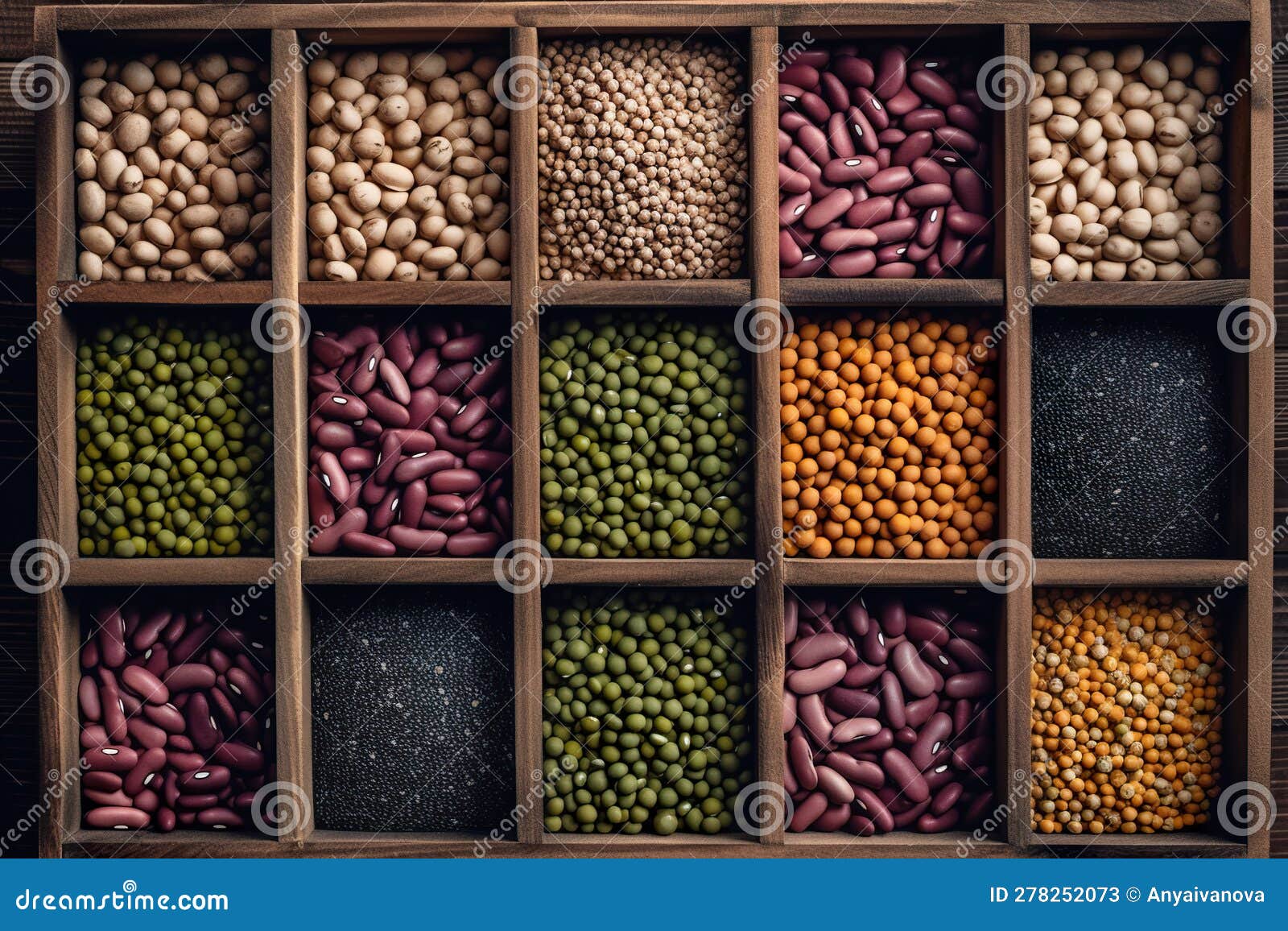 A Wooden Box Filled with Assorted Beans and Beans. Generative AI Image ...