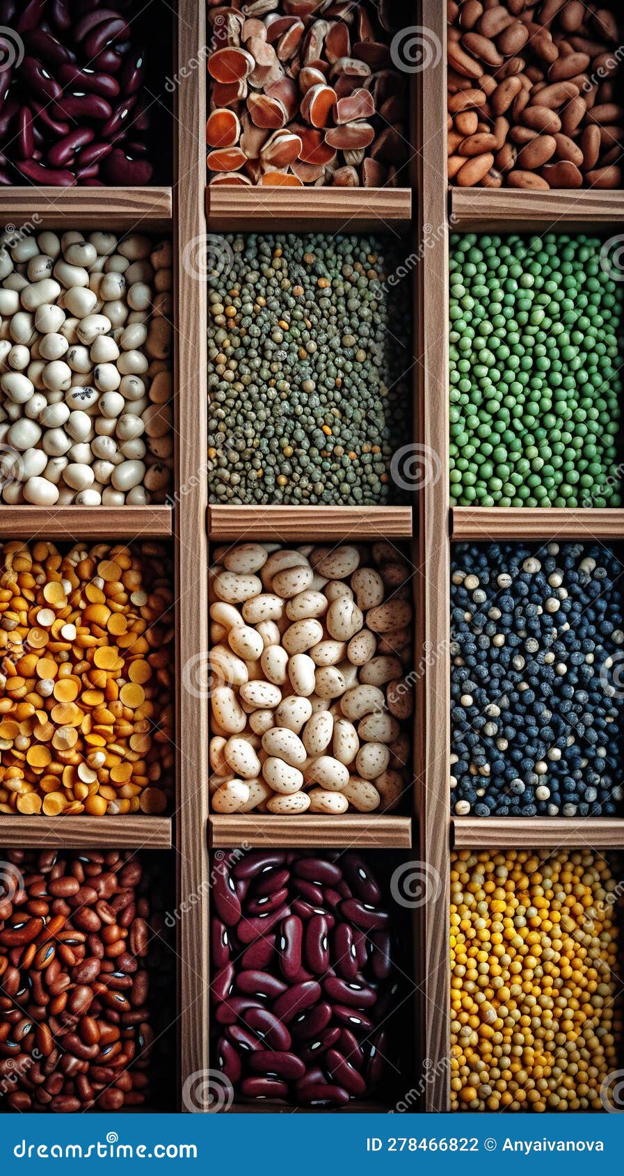 A Wooden Box Filled with Lots of Different Kinds of Beans. Generative ...