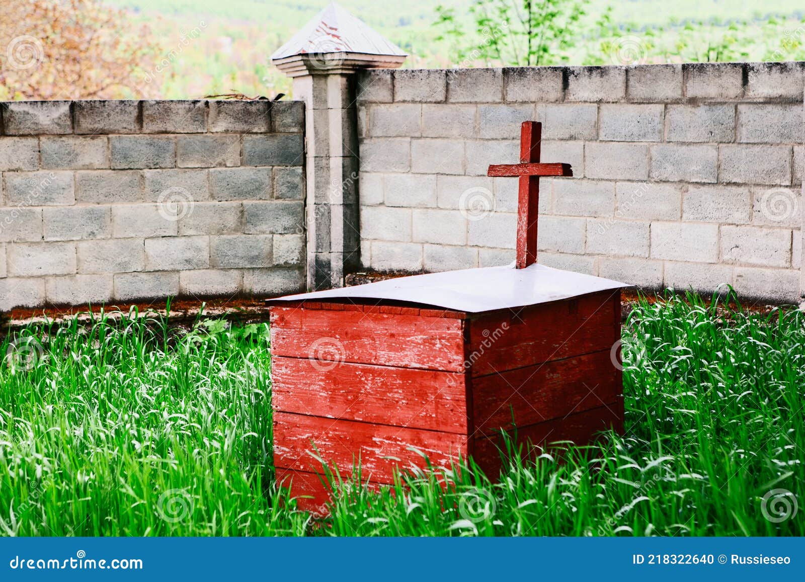 Wooden Box on the Graveyard Stock Photo - Image of cross, wall: 218322640