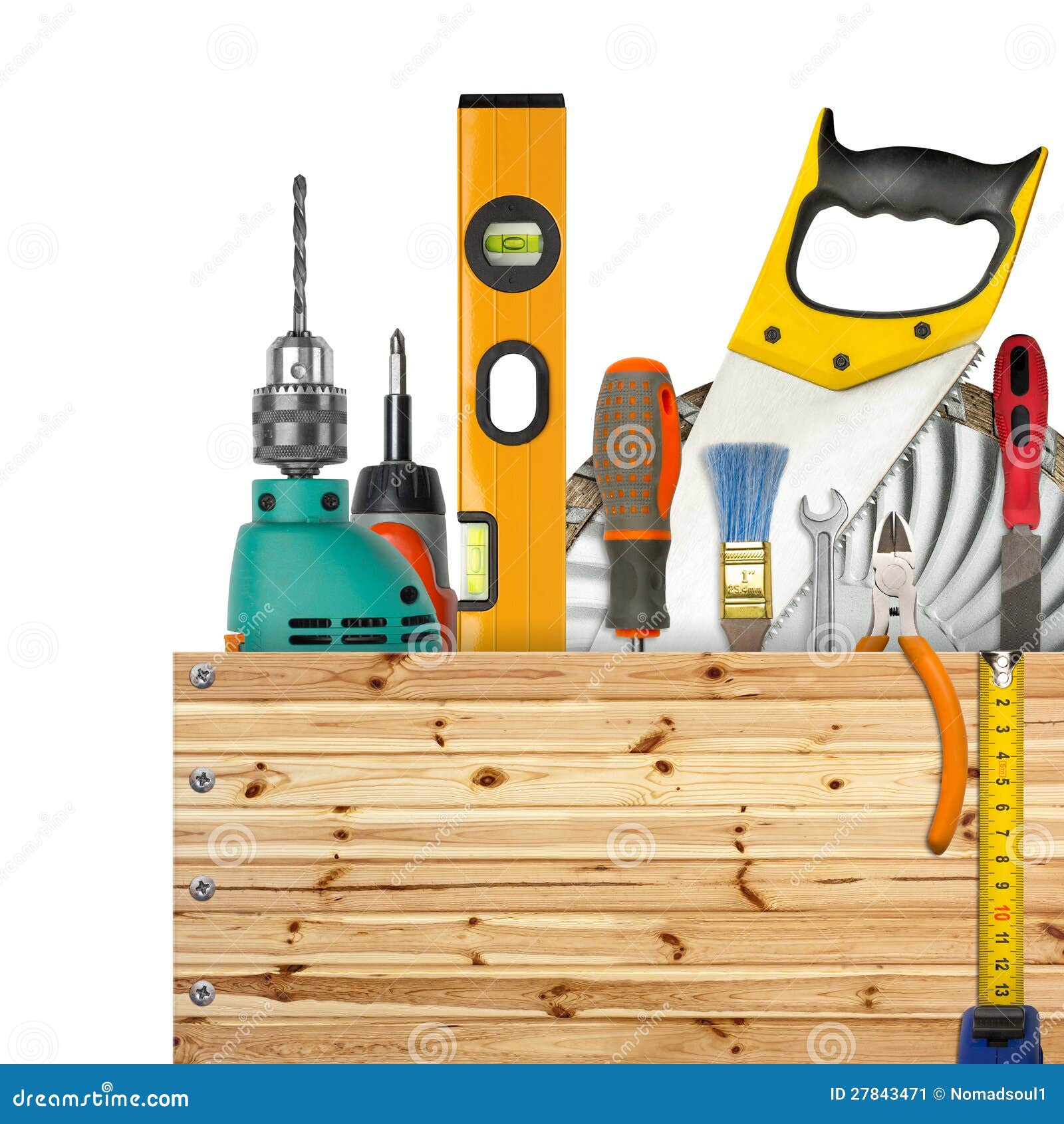 Wooden Box with Industrial Tools Stock Image - Image of measurement ...
