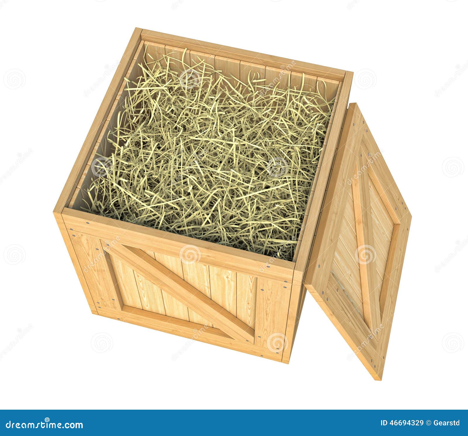 Wooden Box Isolated with Hay on White Background Stock Illustration ...