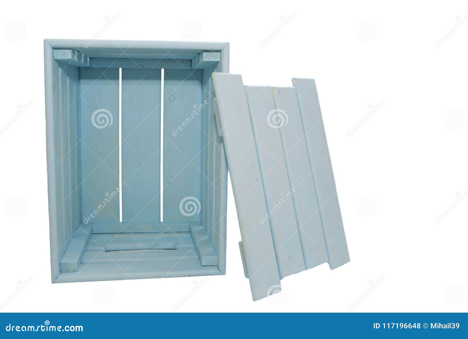 Wooden Box of Light Blue Color. Isolated on White Background. Stock ...