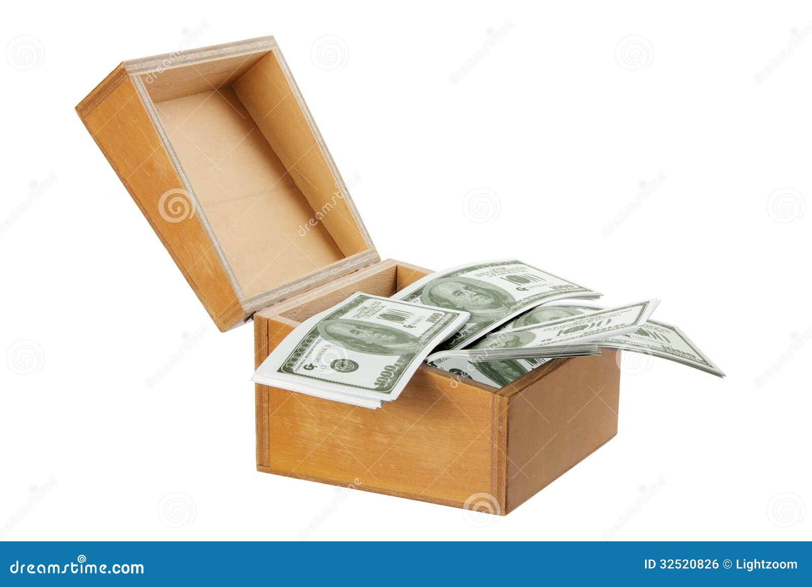 Wooden Box with Money stock photo. Image of expenses - 32520826