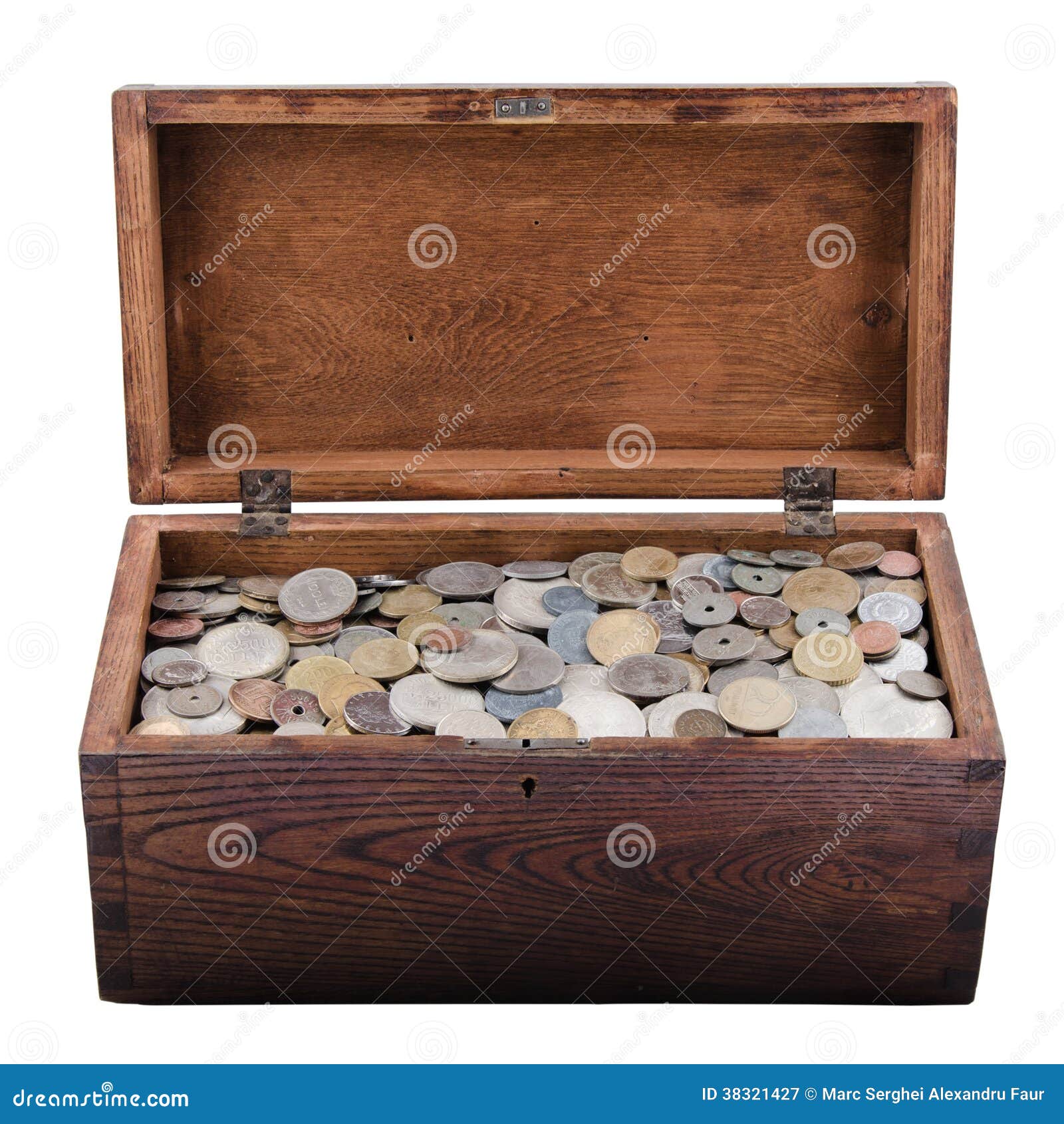 Wooden Box with Old Coins stock image. Image of finances - 38321427