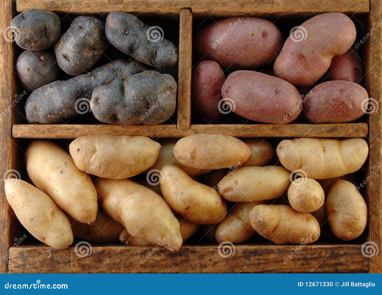 Wooden Box of Potatoes stock photo. Image of tubers, colorful - 12671330