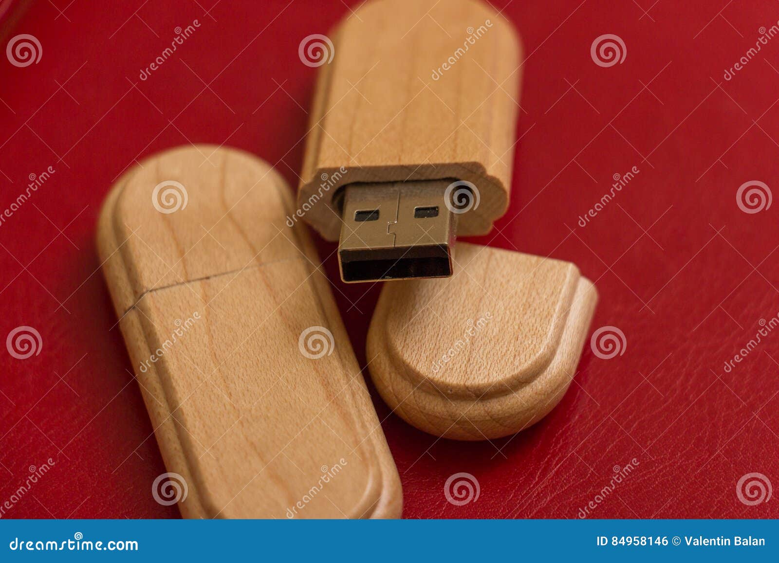 Wooden box with usb stick stock photo. Image of information - 84958146