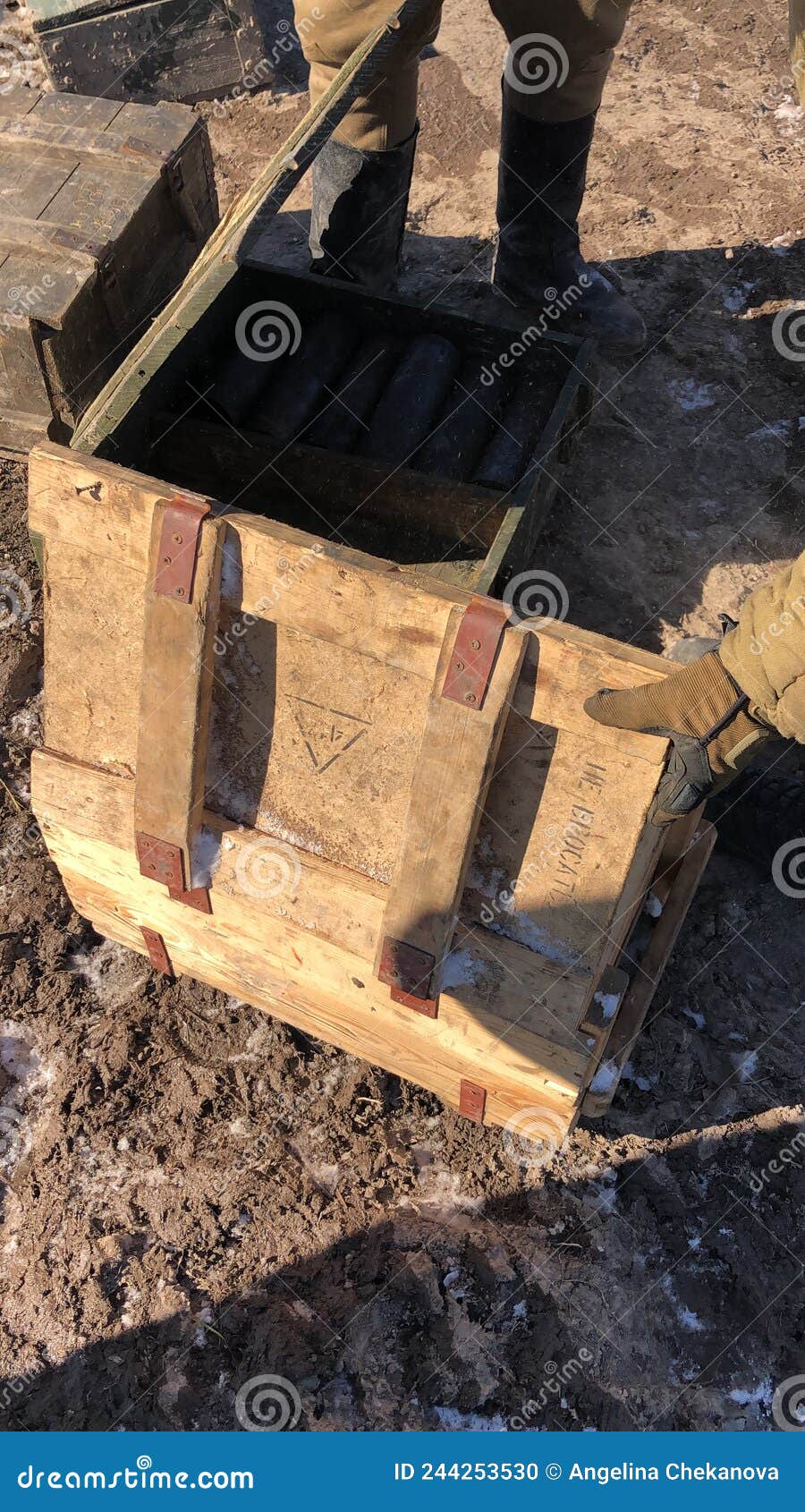 Wooden Boxes with Ammunition on the Ground Stock Photo - Image of ...