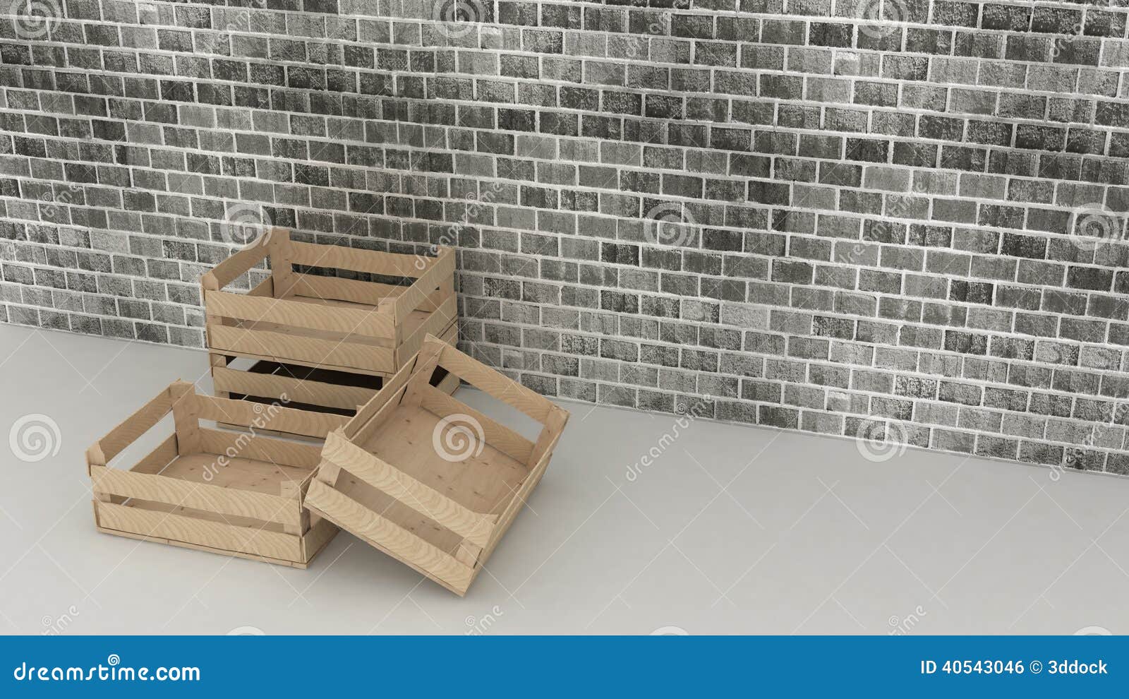 Wooden Boxes on Brick Wall Background Stock Illustration - Illustration ...