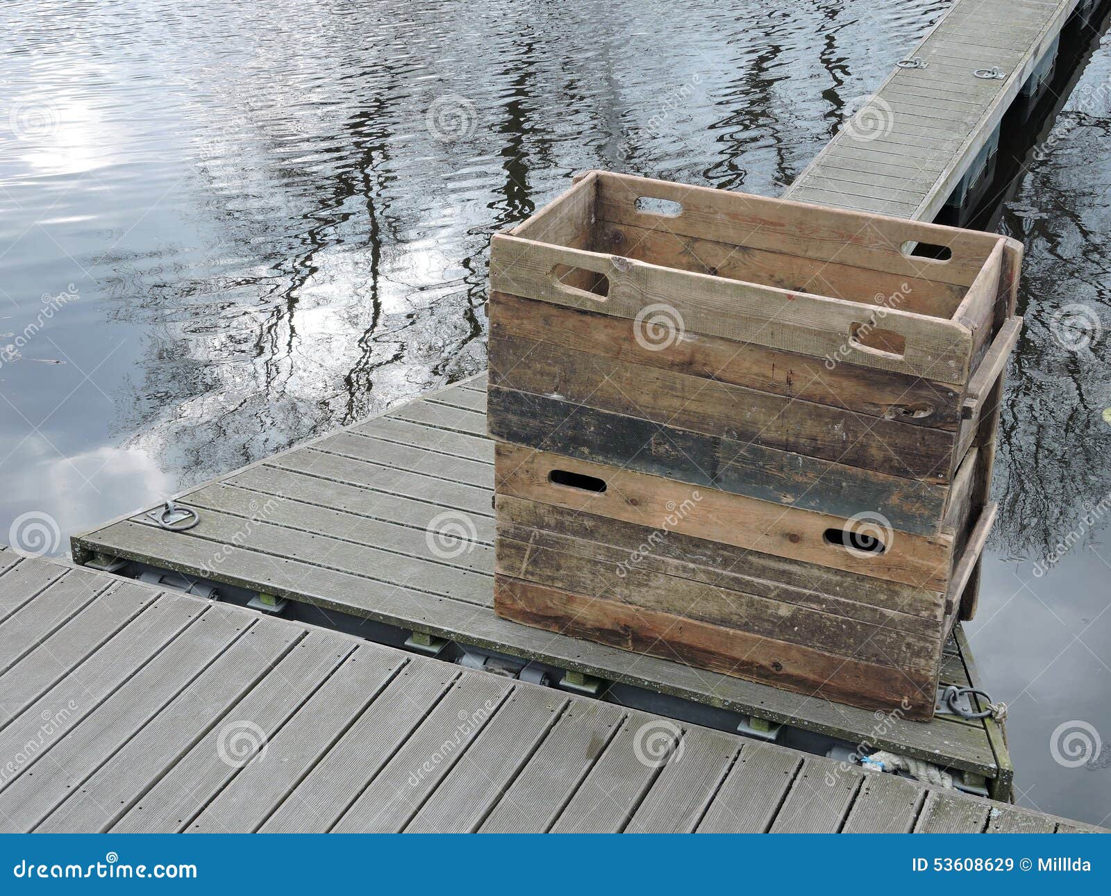 Wooden boxes for fish stock image. Image of marina, stuff - 53608629