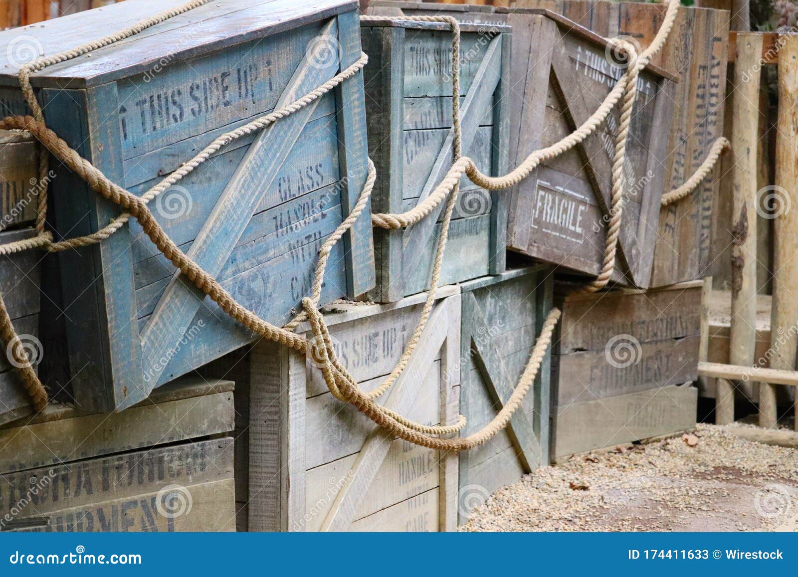 Wooden Boxes with Ropes Around Them Getting Ready To Get Shipped Stock ...
