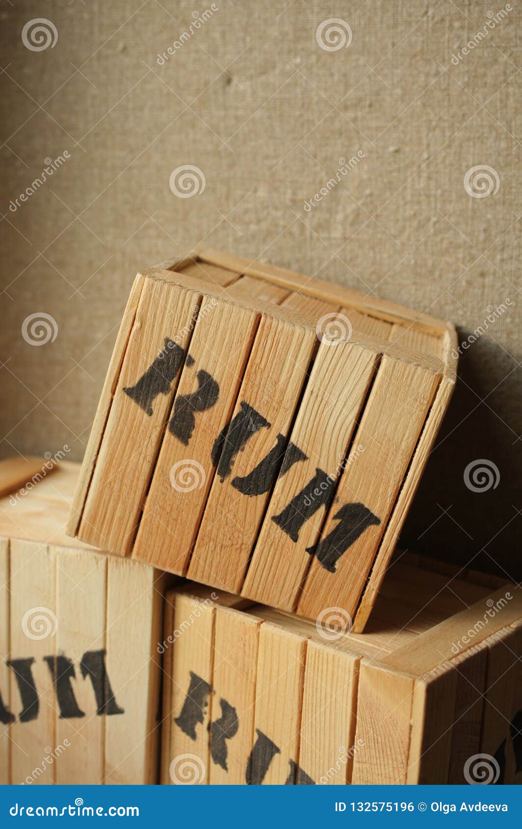 Wooden Boxes for Rum. Alcohol Packaging. Stock Photo - Image of print ...