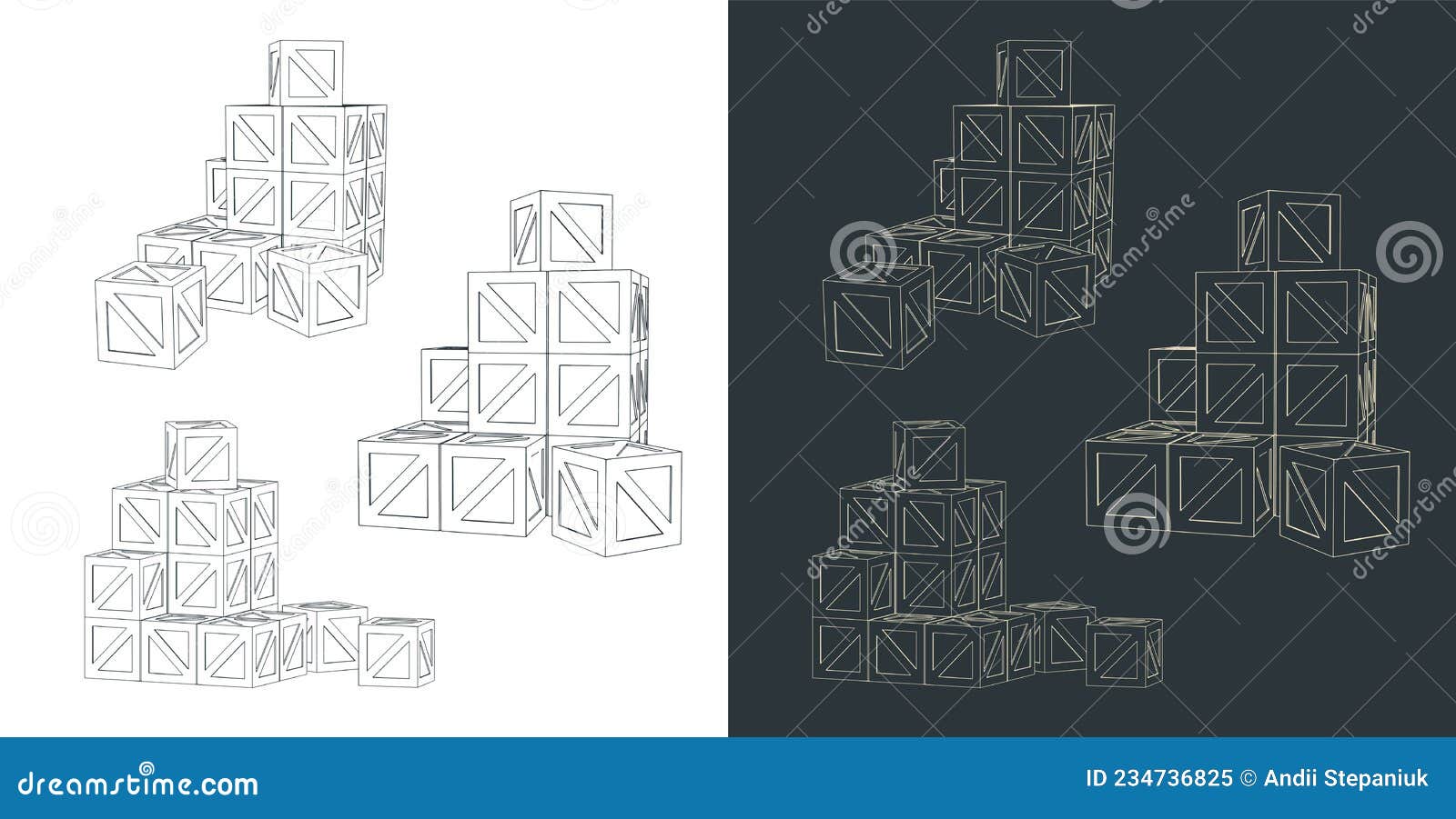 Wooden boxes sketches stock vector. Illustration of wood - 234736825