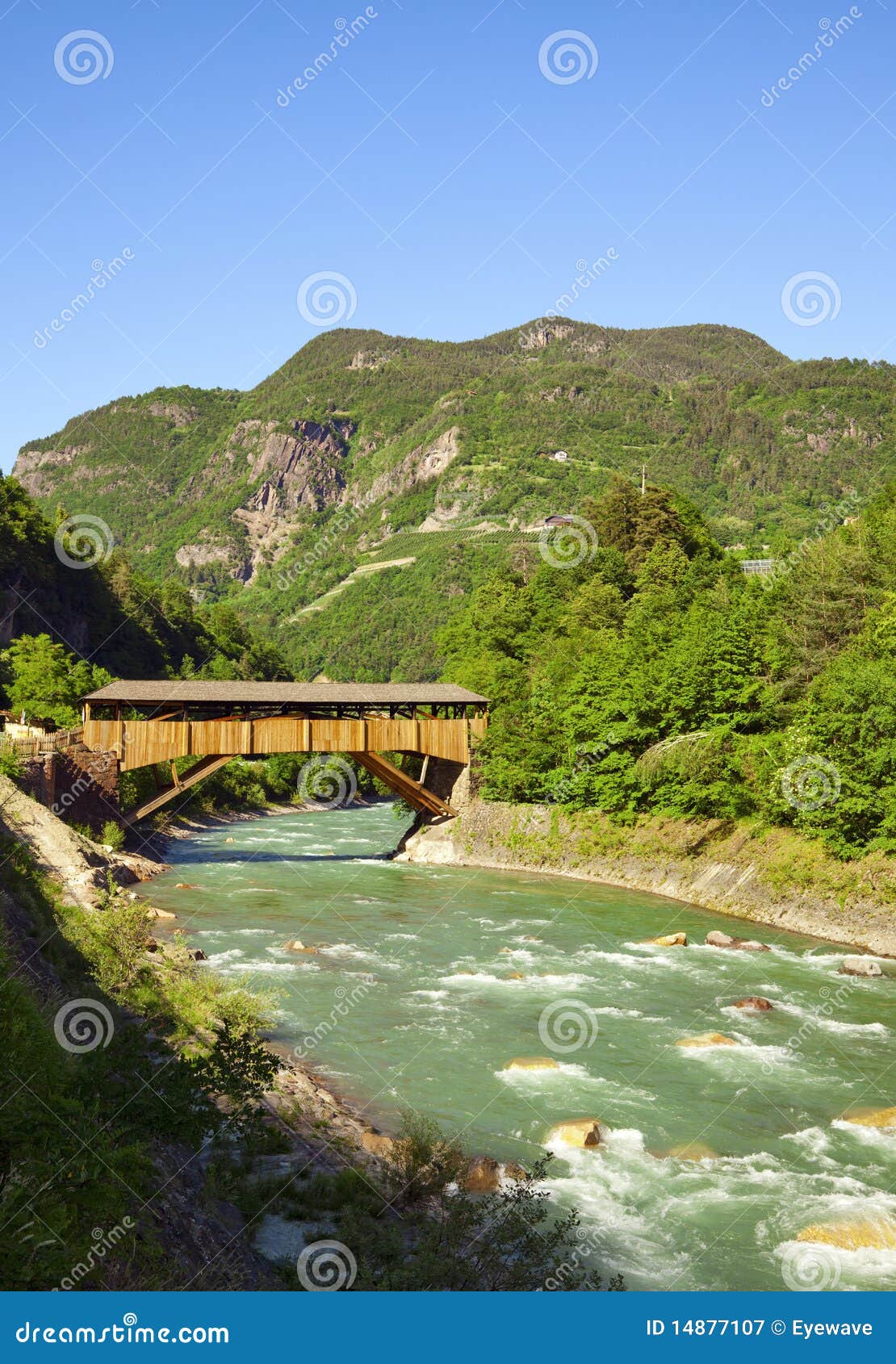 Wooden Bridge Across the River Adige Stock Image - Image of alto, tyrol ...