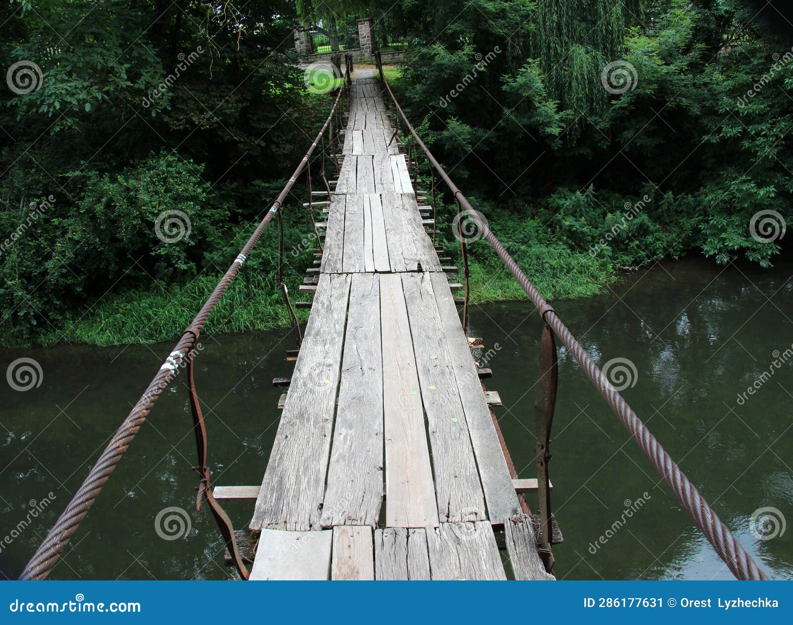 Wooden Bridge Across the River Stock Image - Image of suspension ...