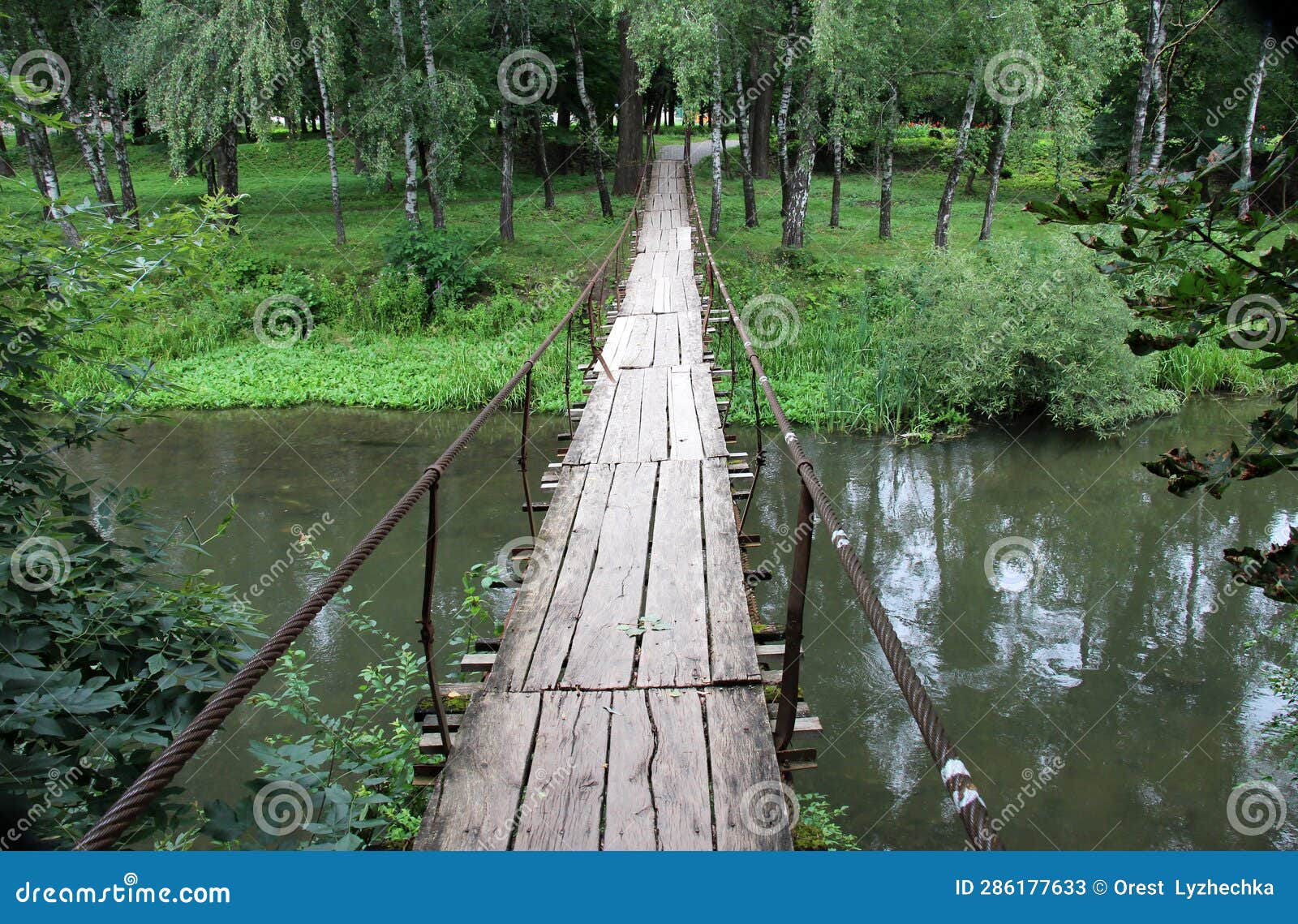 Wooden Bridge Across the River Stock Image - Image of wood, view: 286177633