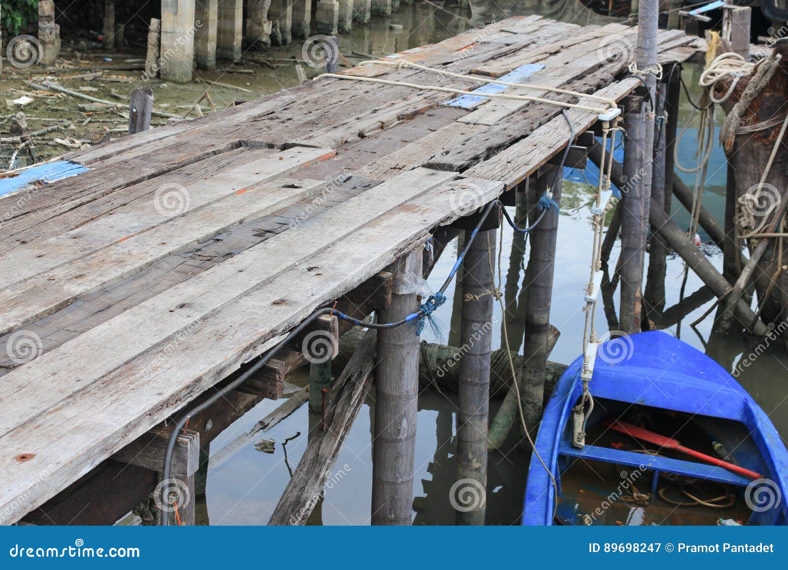 Wooden bridge and boat stock image. Image of blue, longest - 89698247