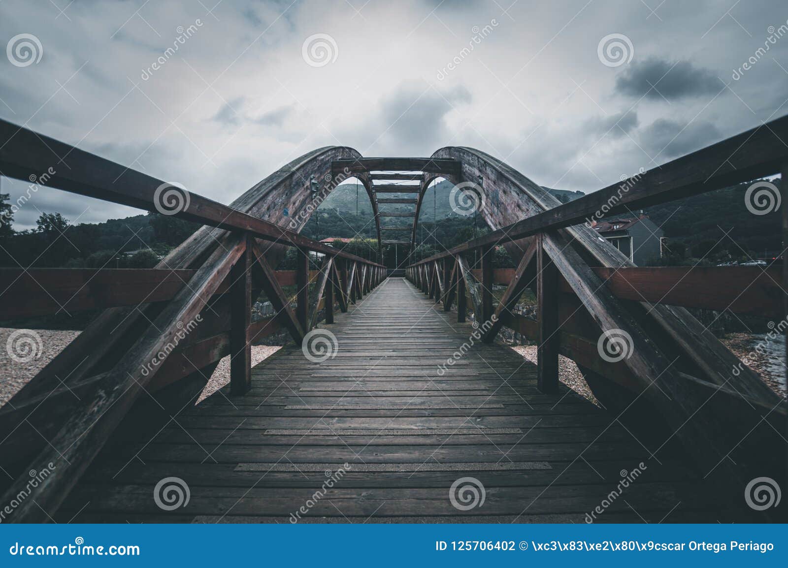 The Wooden Bridge. Bridge Across The River Picture. Image: 125706402