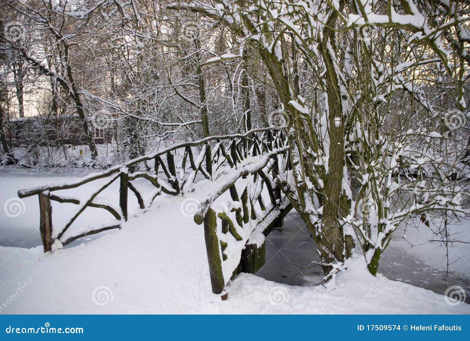 Wooden Bridge Covered with Snow Stock Photo - Image of fairytale ...