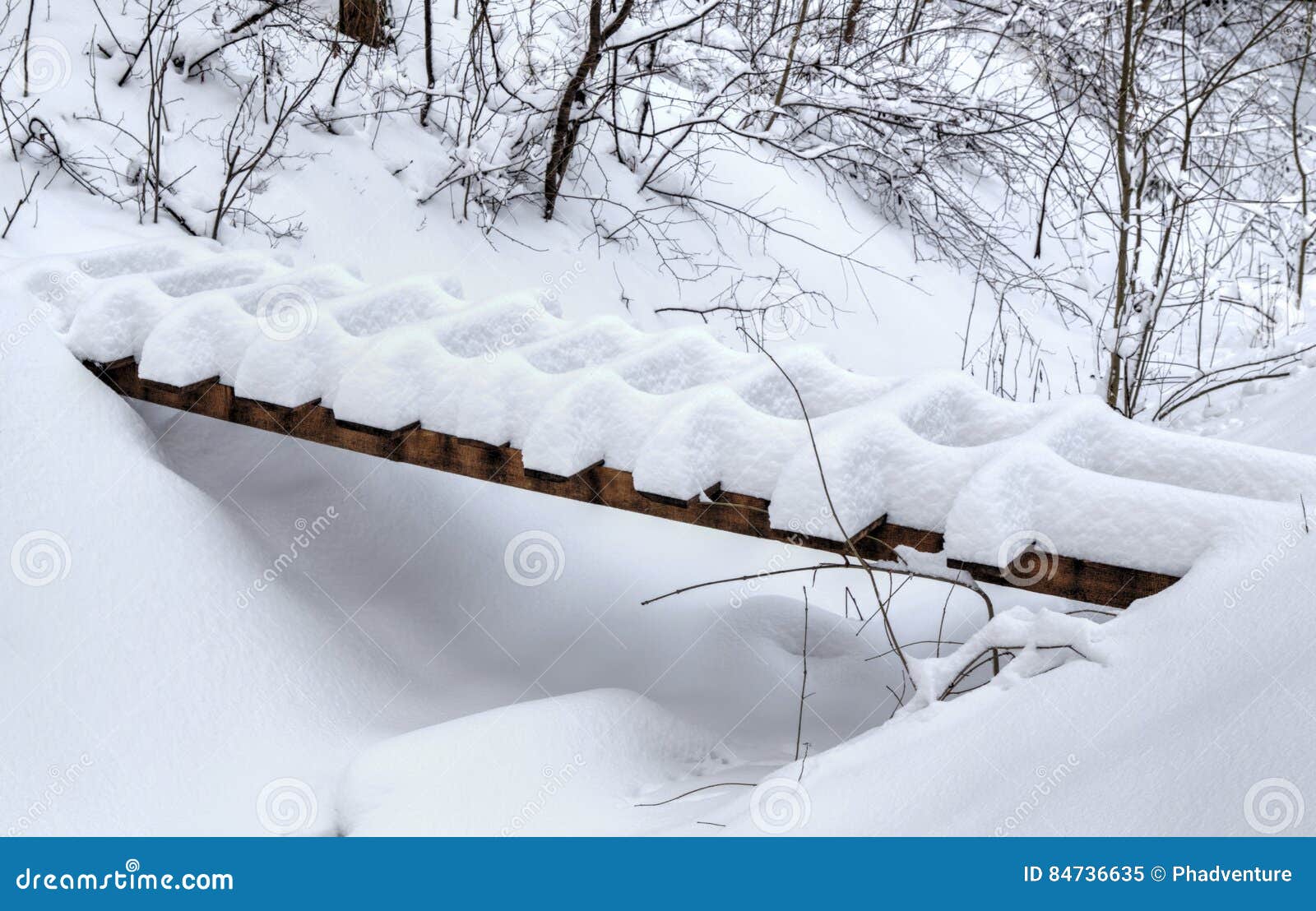 Wooden Bridge Covered with Snow Stock Image - Image of snowy, clean ...