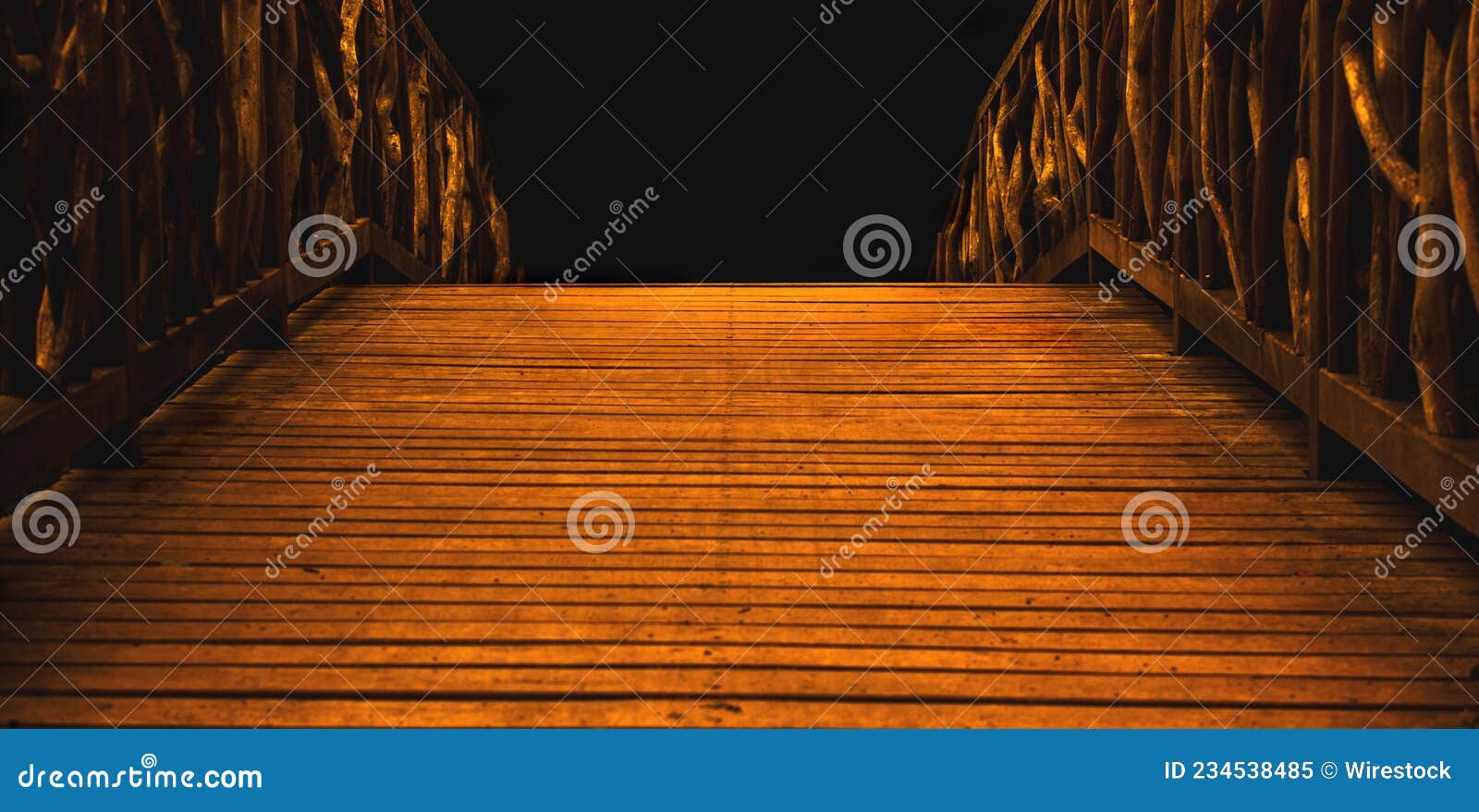 Wooden Bridge on a Dark Background Stock Image - Image of walk ...