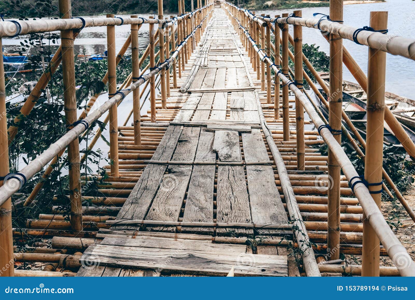 Wooden Bridge Footbridge Walkway Crossing River Stock Photo - Image of ...